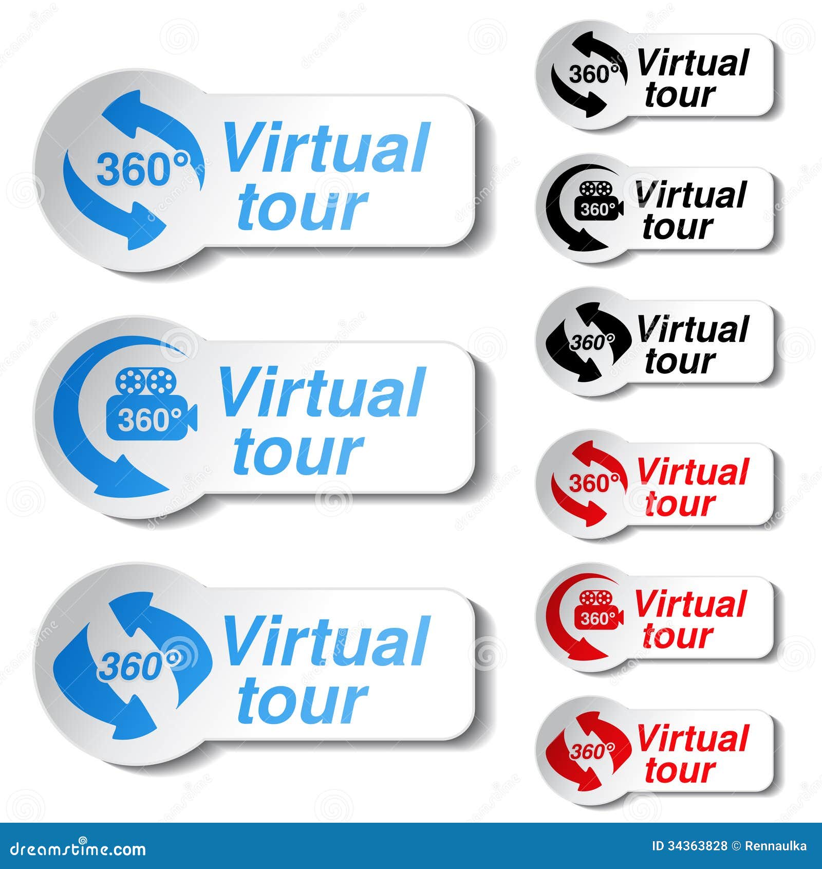 Buttons for virtual tour stock vector. Illustration of direction - 34363828