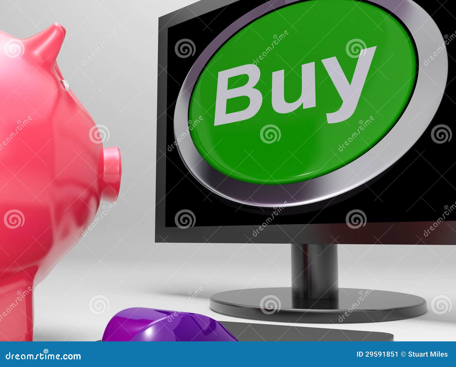Buy Button Screen Shows Online Retail Trade Stock Illustration ...