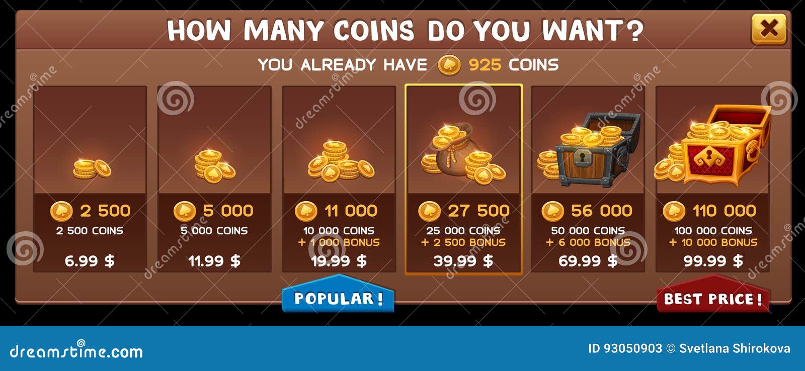 Buy Coins Screen for Slot Game Stock Vector - Illustration of chest ...