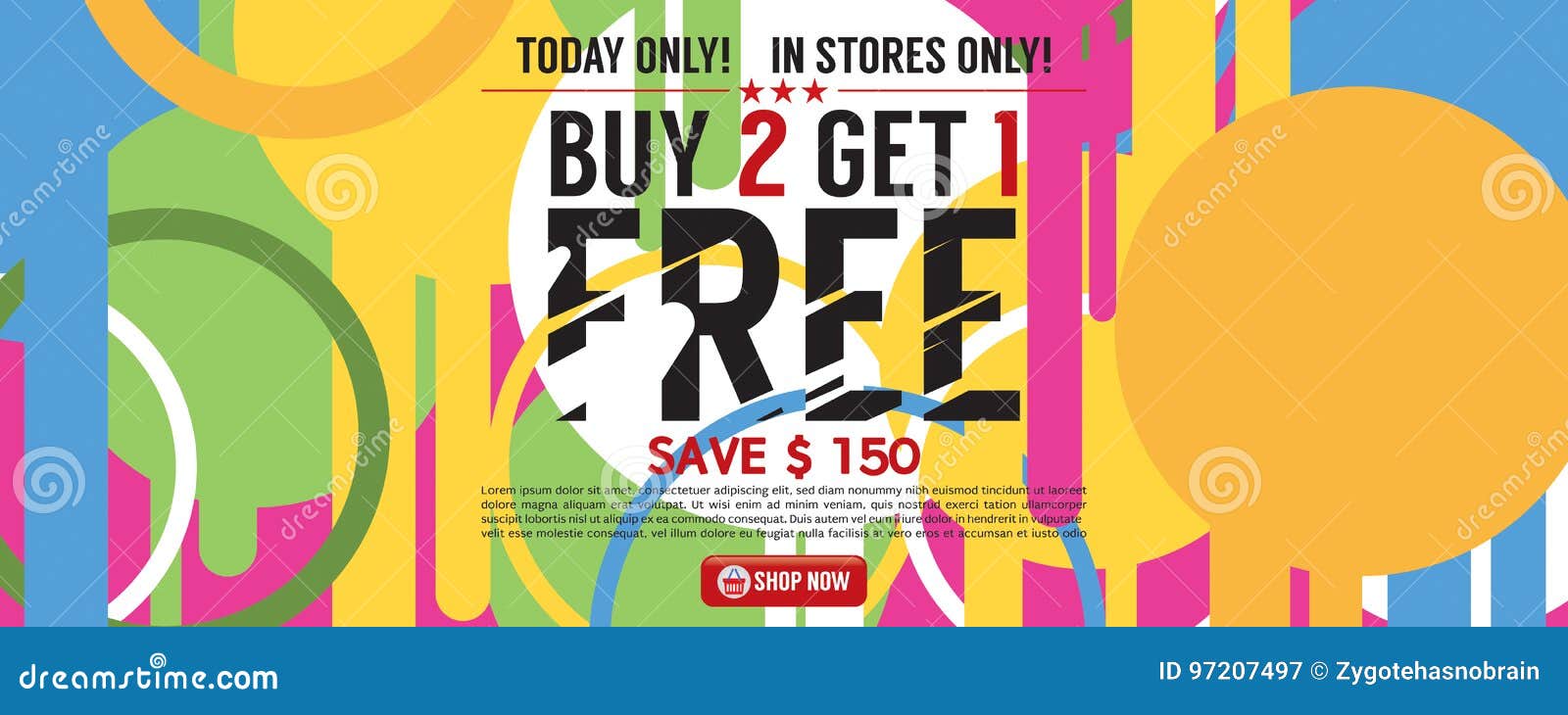 Buy 2 Get 1 Free Banner stock vector. Illustration of circle - 97207497