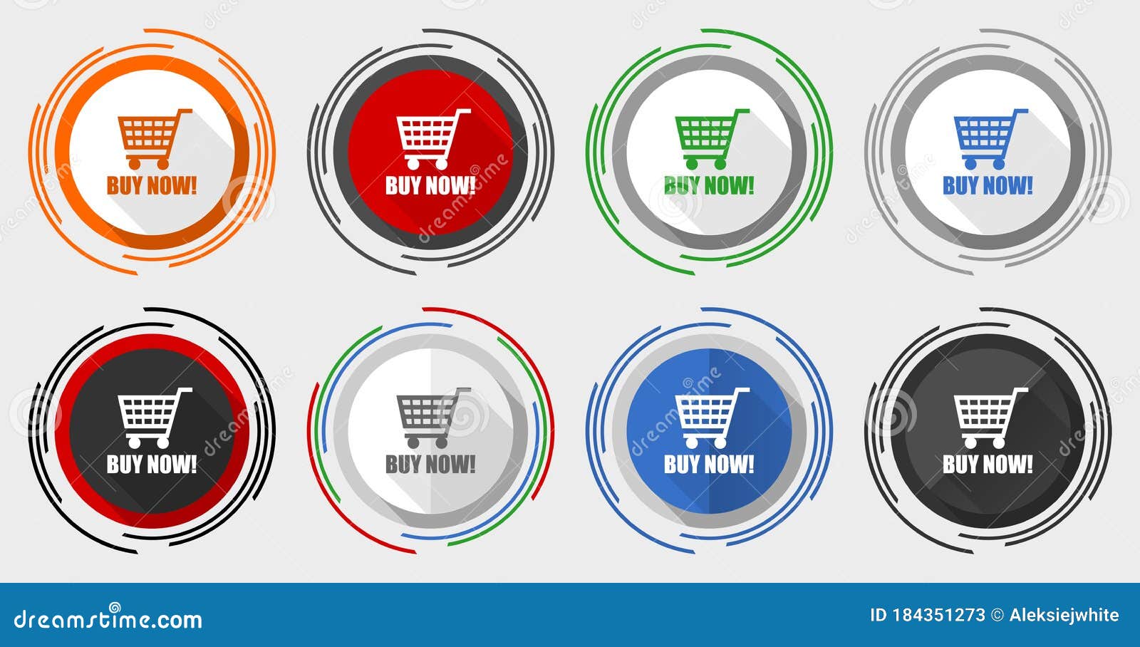 Buy Now Vector Icon Set, Modern Design Flat Graphic in 8 Options for ...