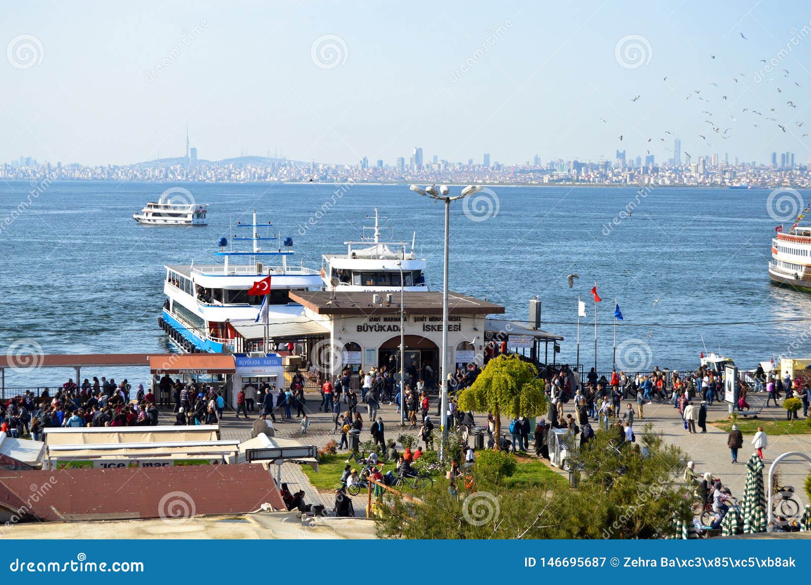 Buyukada Princess Island Pier. People are Boarding a Passenger Ferry ... Buyukada Princess Island Pier. People are Boarding a Passenger Ferry ...