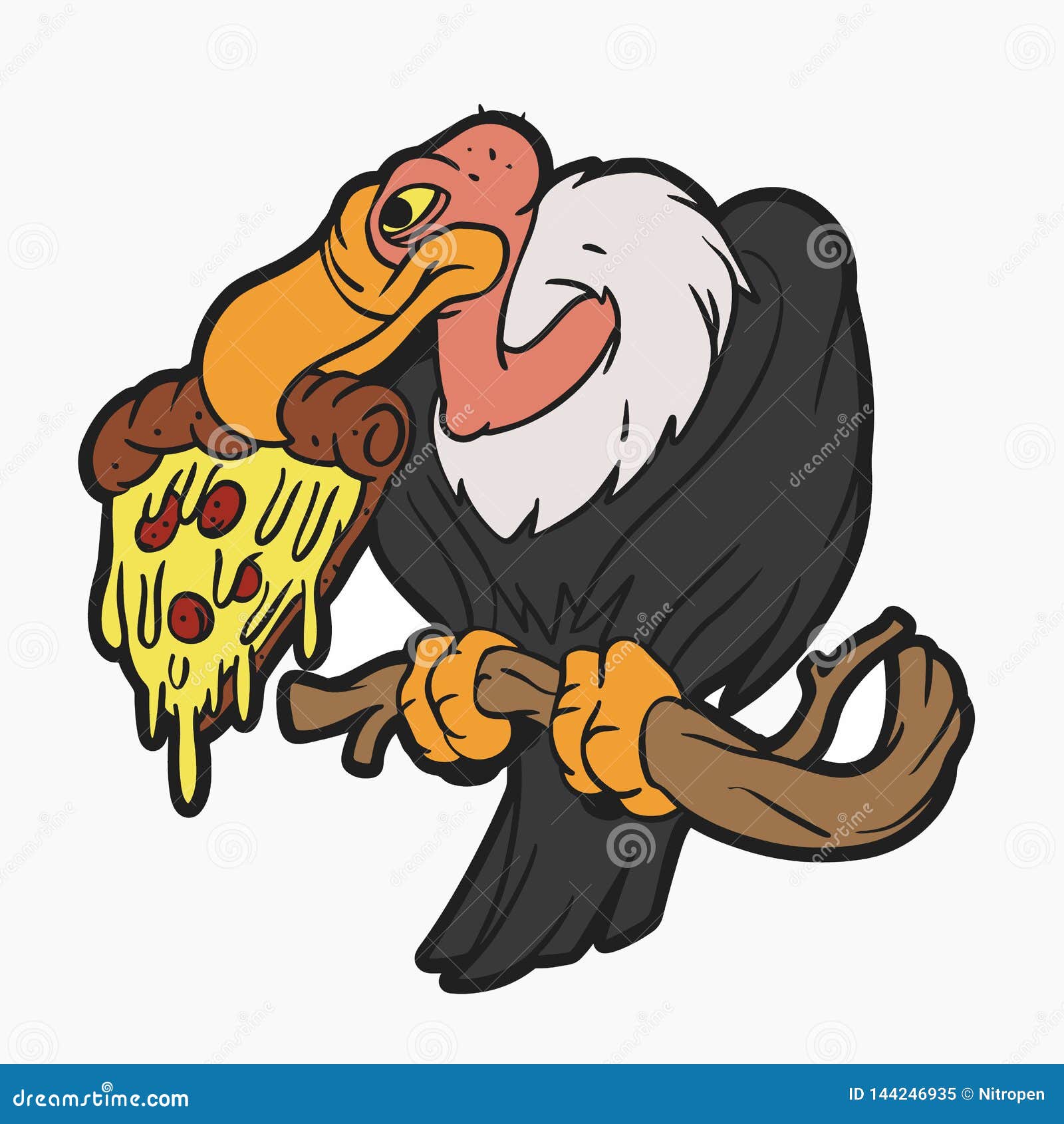 Buzzard eating pizza stock vector. Illustration of predator - 144246935