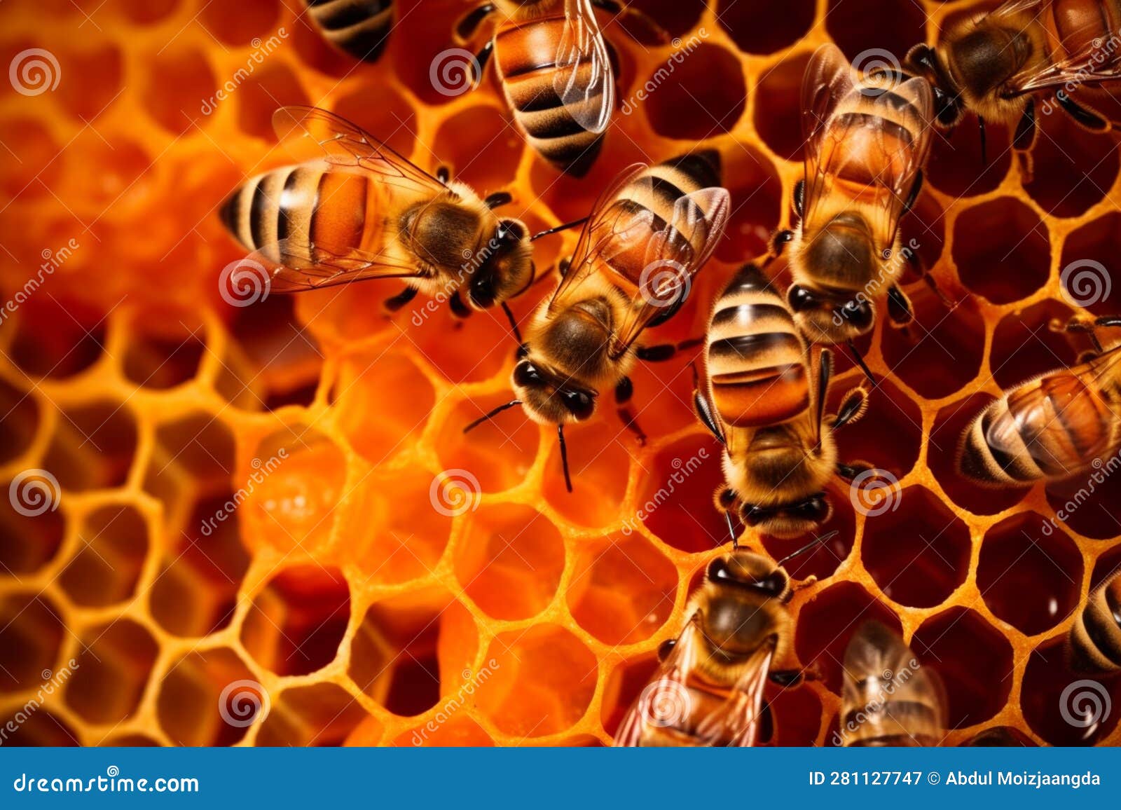 Buzzing Working Bees Crawling On A Honeycomb Vector Illustration ...