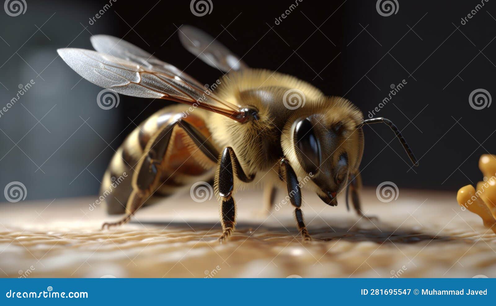 Buzzing Bee on Sticky Honey with Copy Space Stock Illustration ...