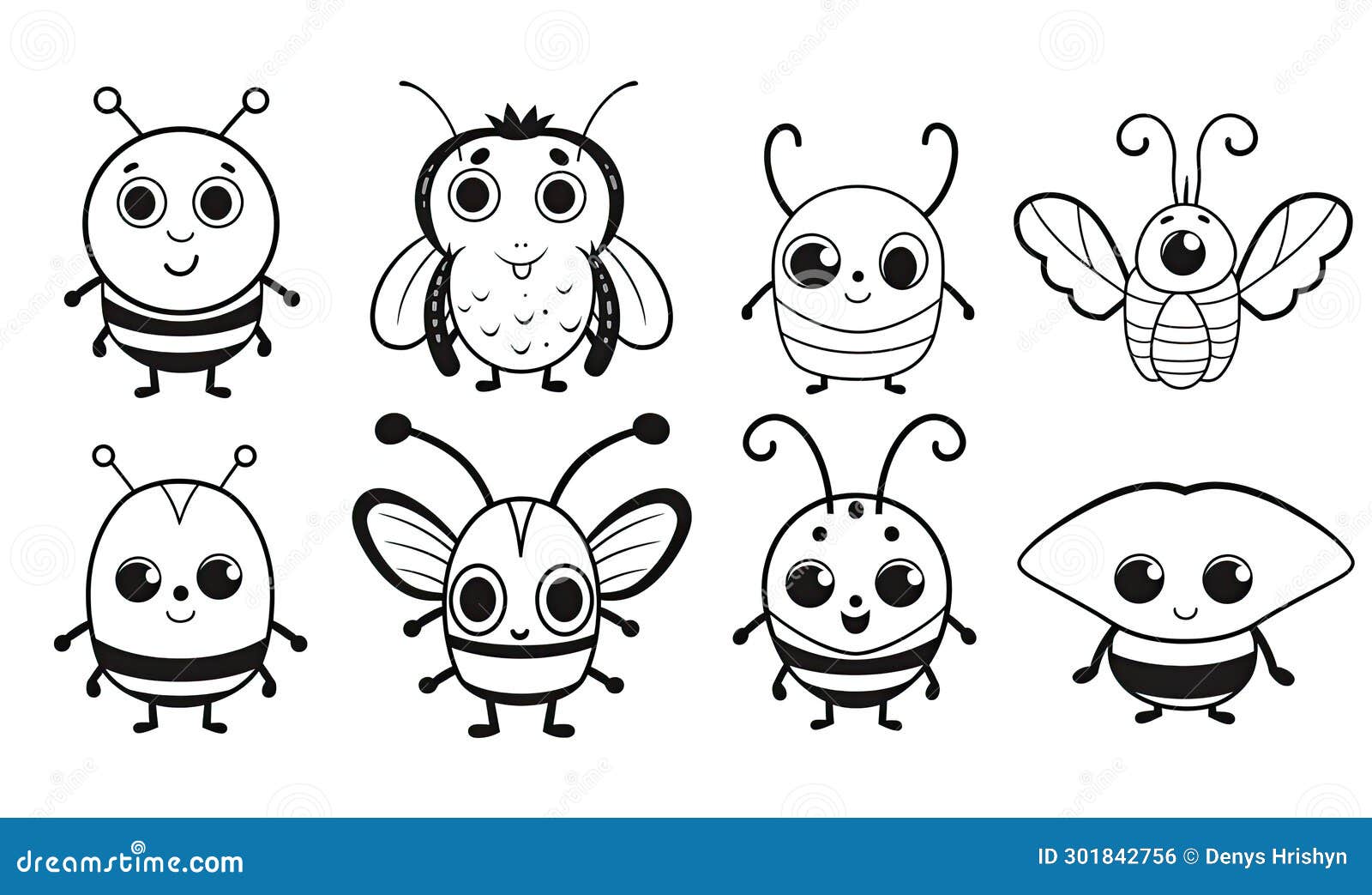 A Set of Cartoon Bees with Different Expressions Stock Illustration ...