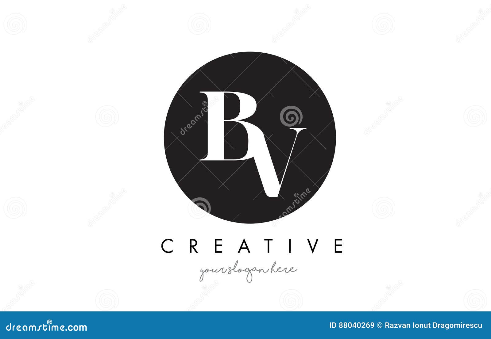 BV Letter Logo Design with Black Circle and Serif Font. Stock Vector ...