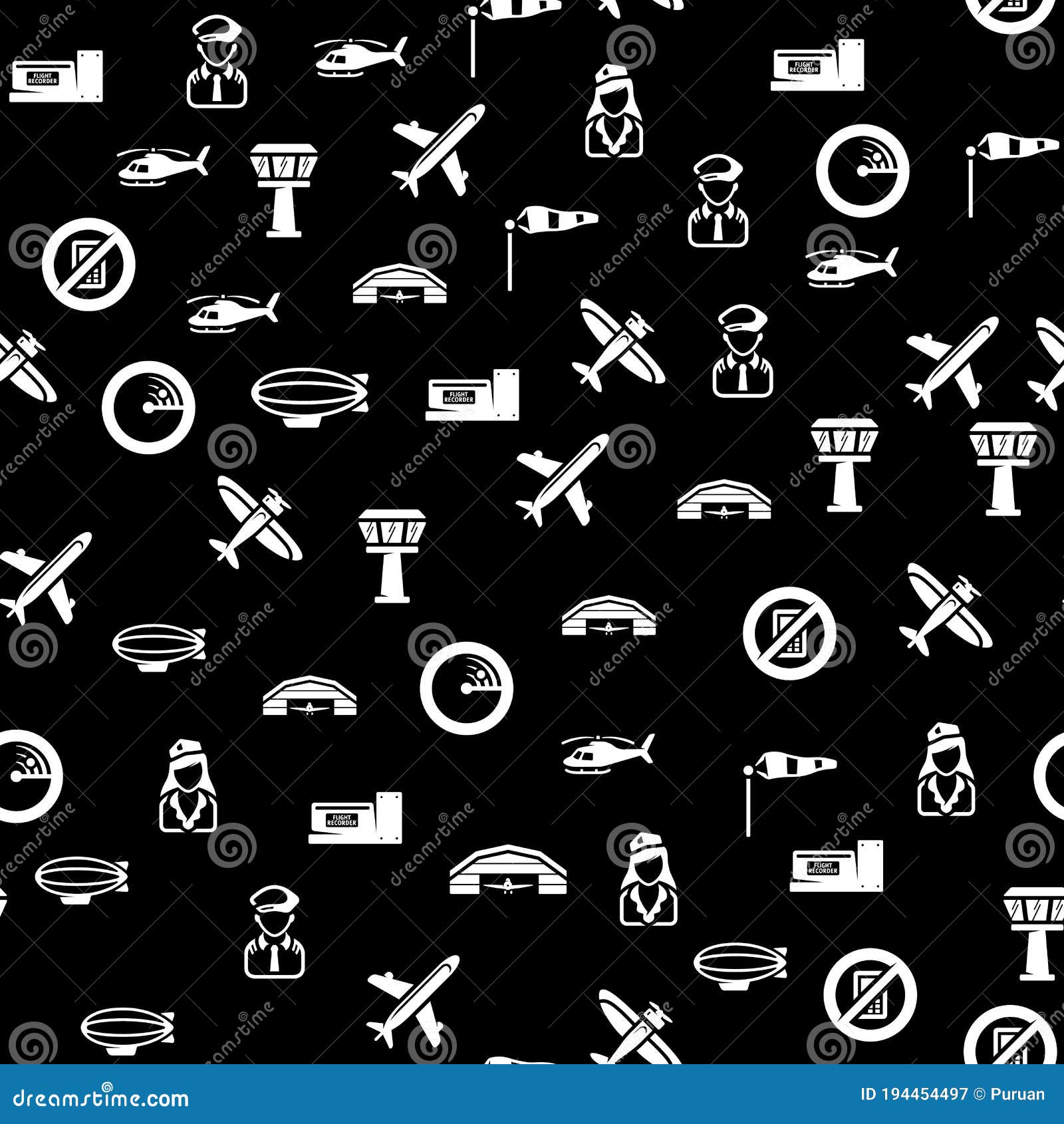 BW Icons - Aviation Seamless Pattern. Stock Vector - Illustration of ...