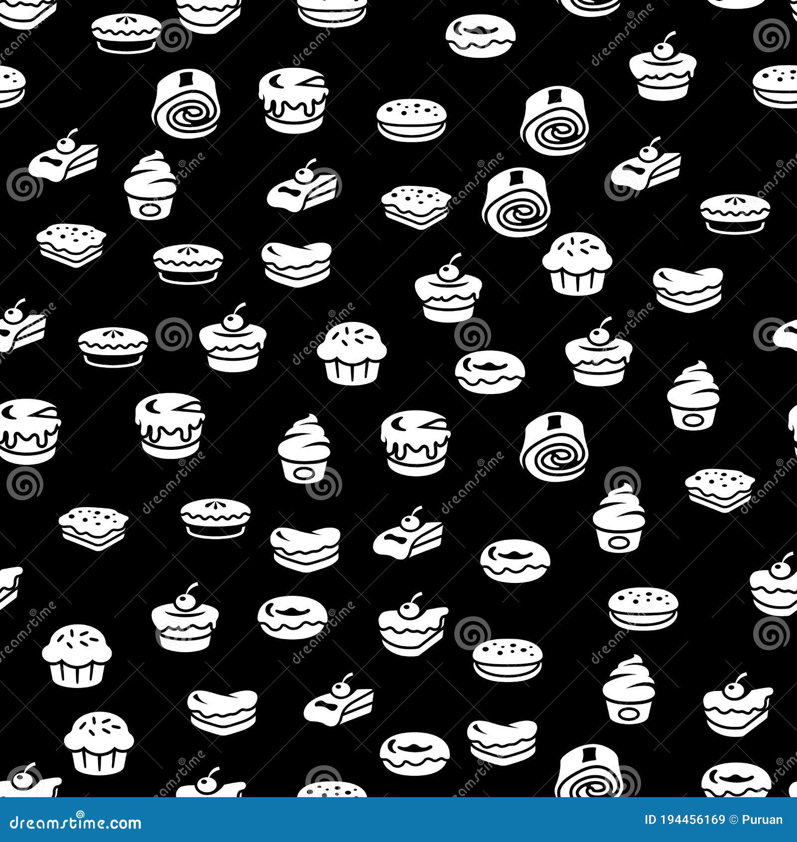 BW Icons - Cakes Seamless Pattern. Stock Vector - Illustration of grey ...