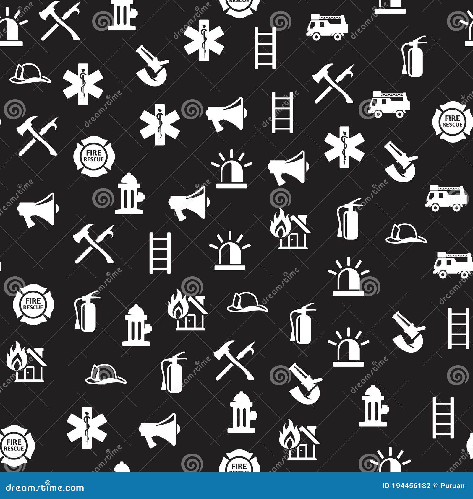 BW Icons - Fire Fighter Seamless Pattern. Stock Vector - Illustration ...