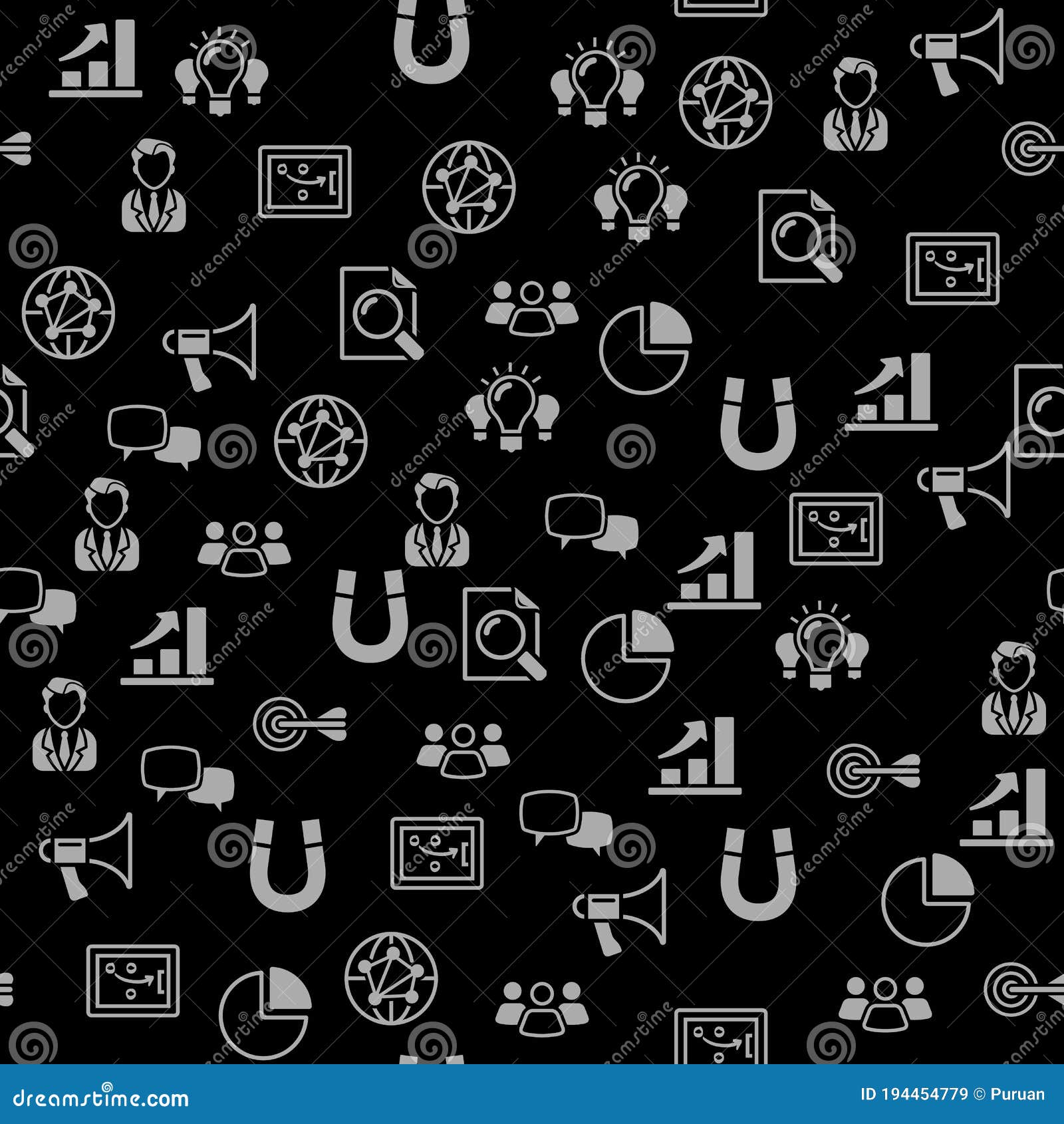 BW Icons - Marketing Seamless Pattern. Stock Vector - Illustration of ...