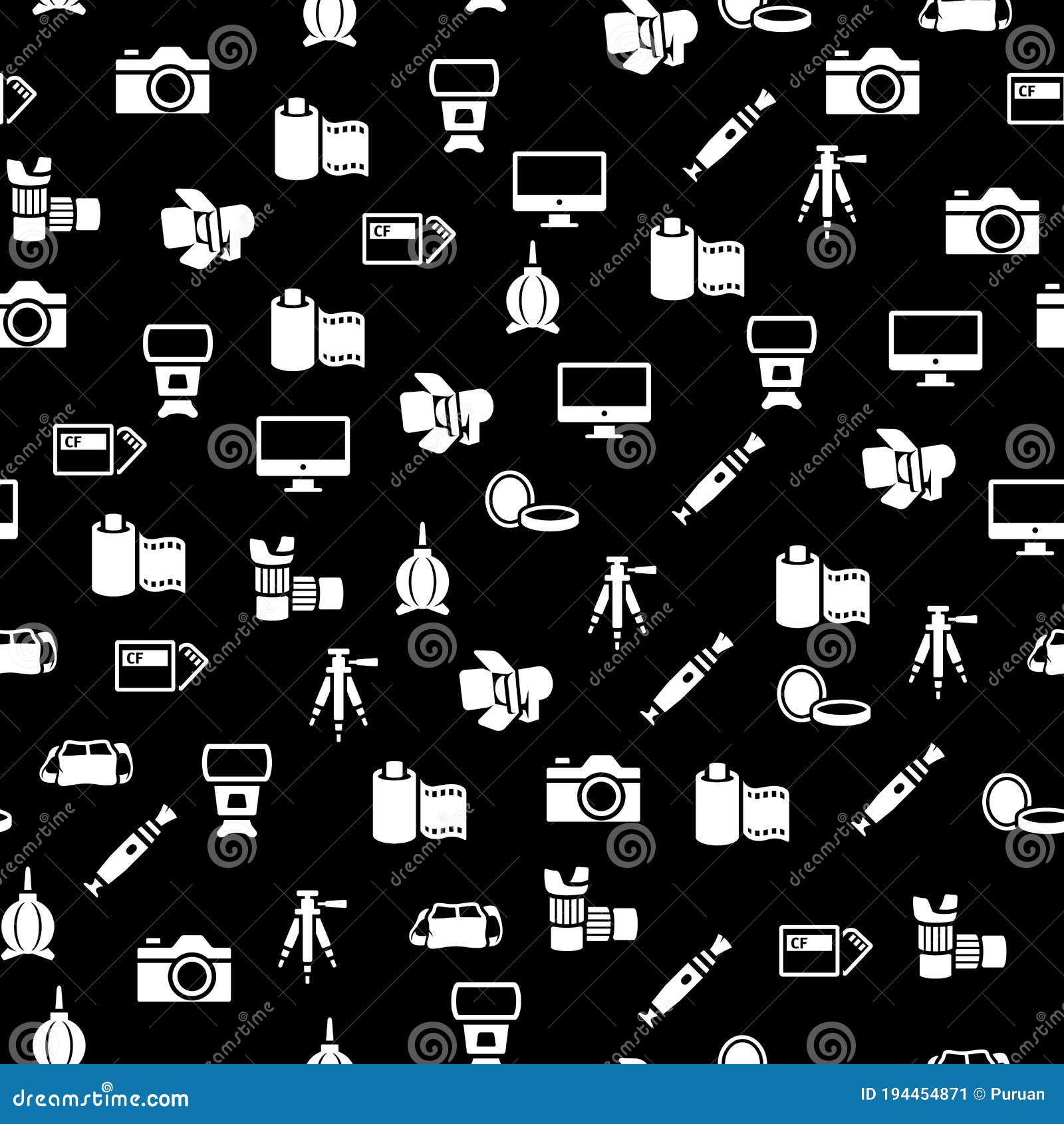 BW Icons - Photography Seamless Pattern. Stock Vector - Illustration of ...