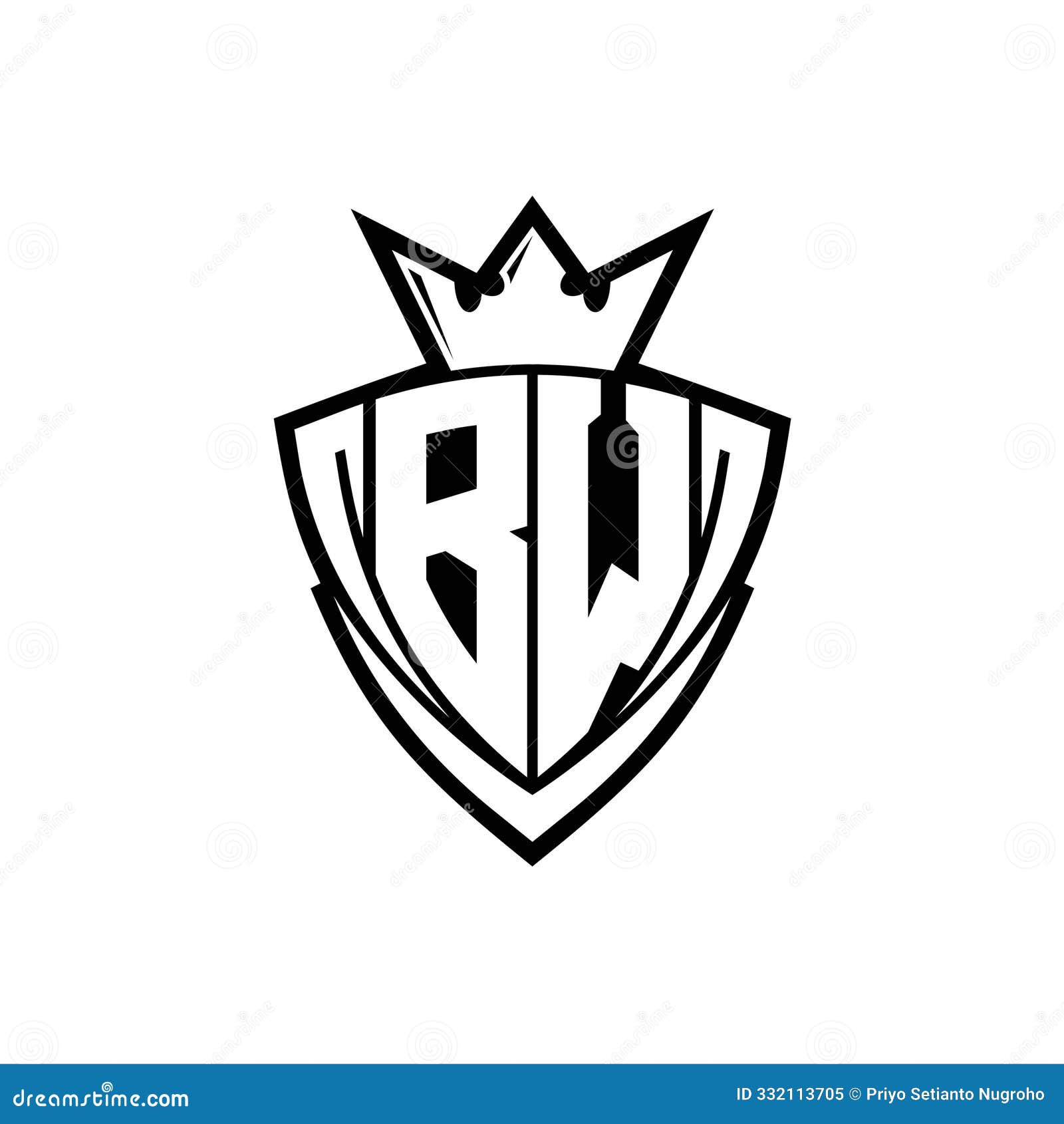 BW Letter Logo With Sharp Triangle Shield Shape With Crown Inside White ...