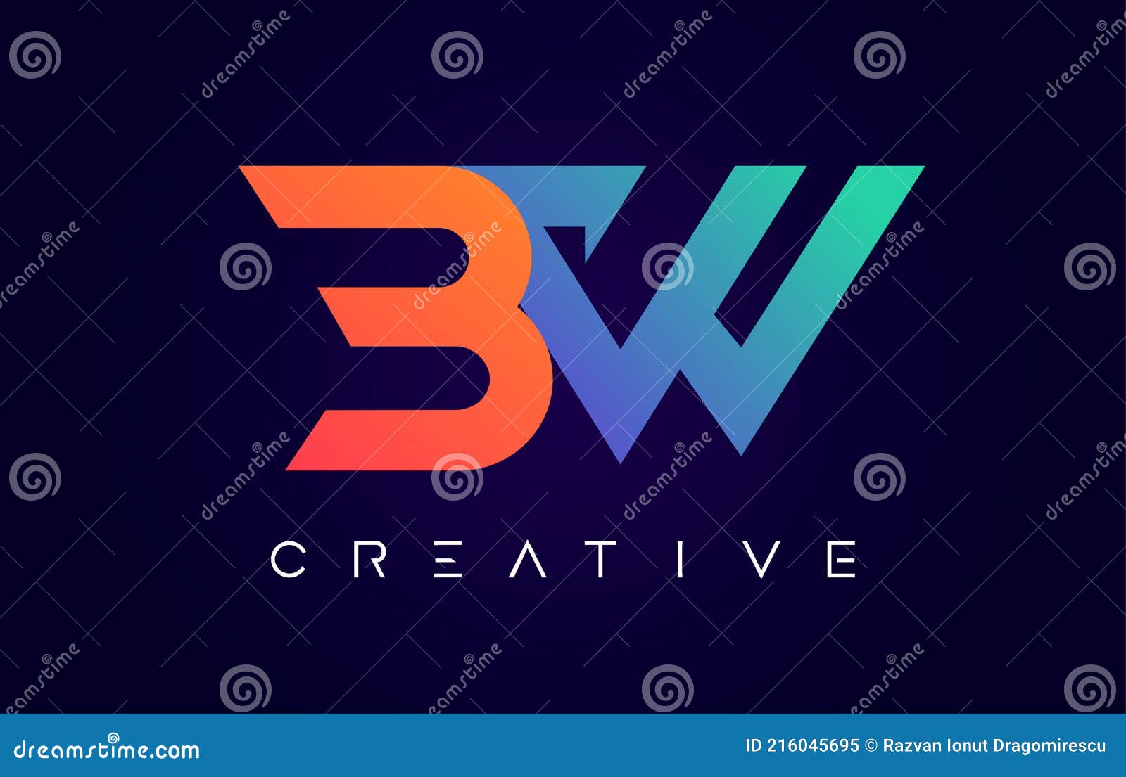 BW Logo Letter Design with Modern Creative Concept and Orange Blue ...