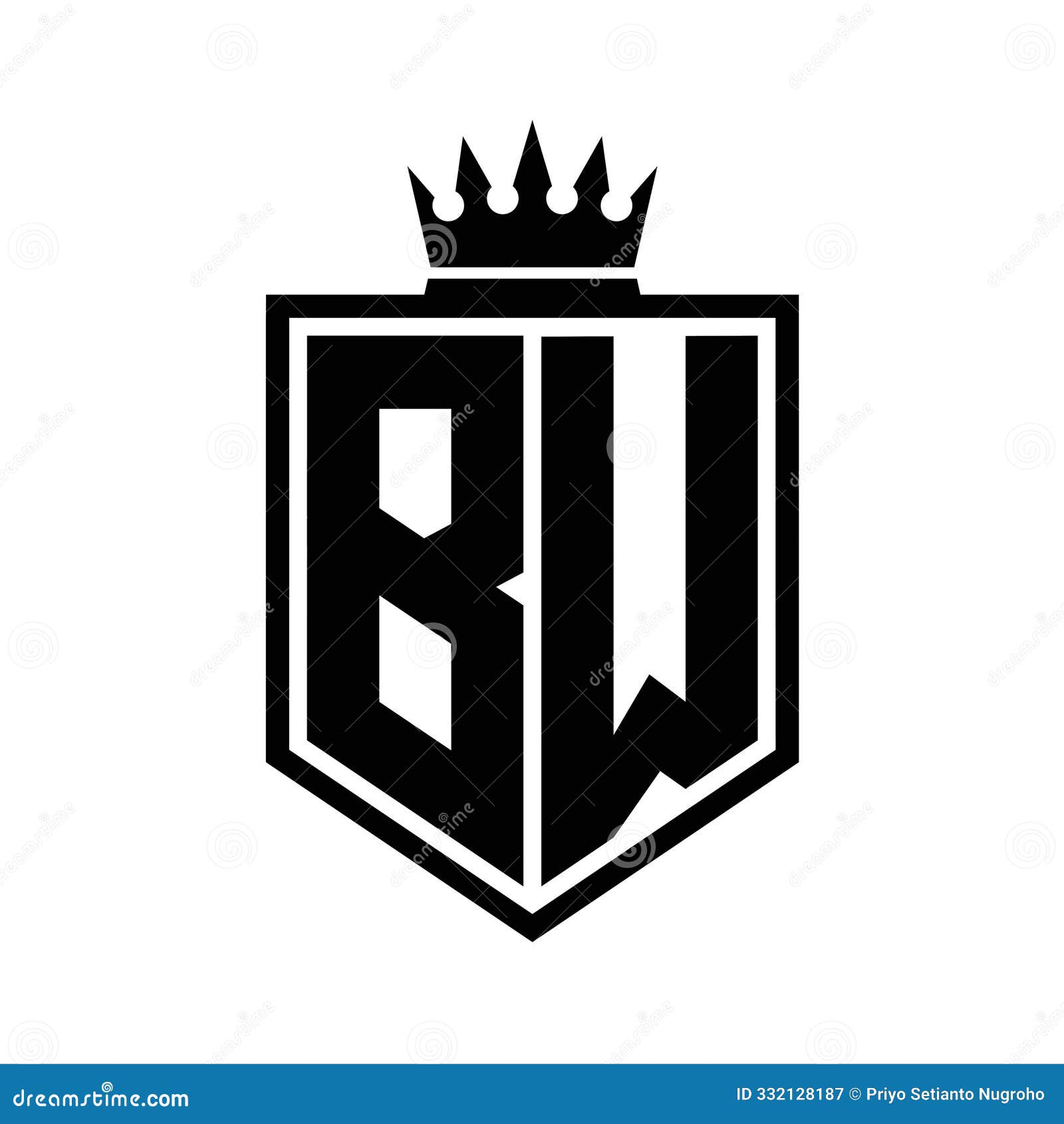 BW Logo Monogram Bold Shield Geometric Shape With Crown Outline Black ...