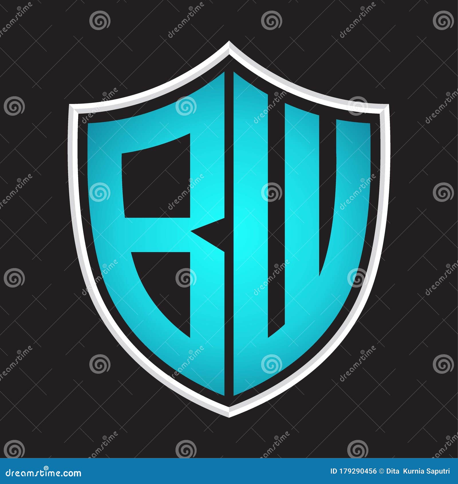 BW Logo Monogram with Shield Shape Isolated Blue Colors on Outline ...