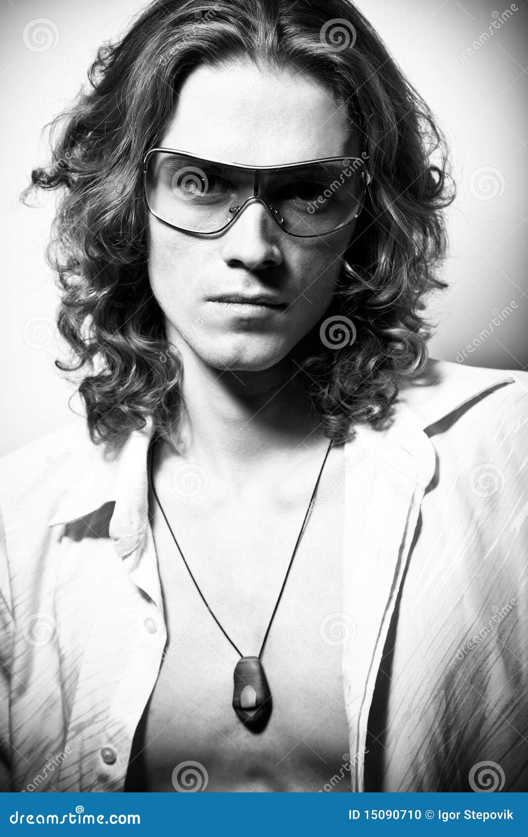 BW Portrait of Long-haired Handsome Man Stock Photo - Image of fashion ...