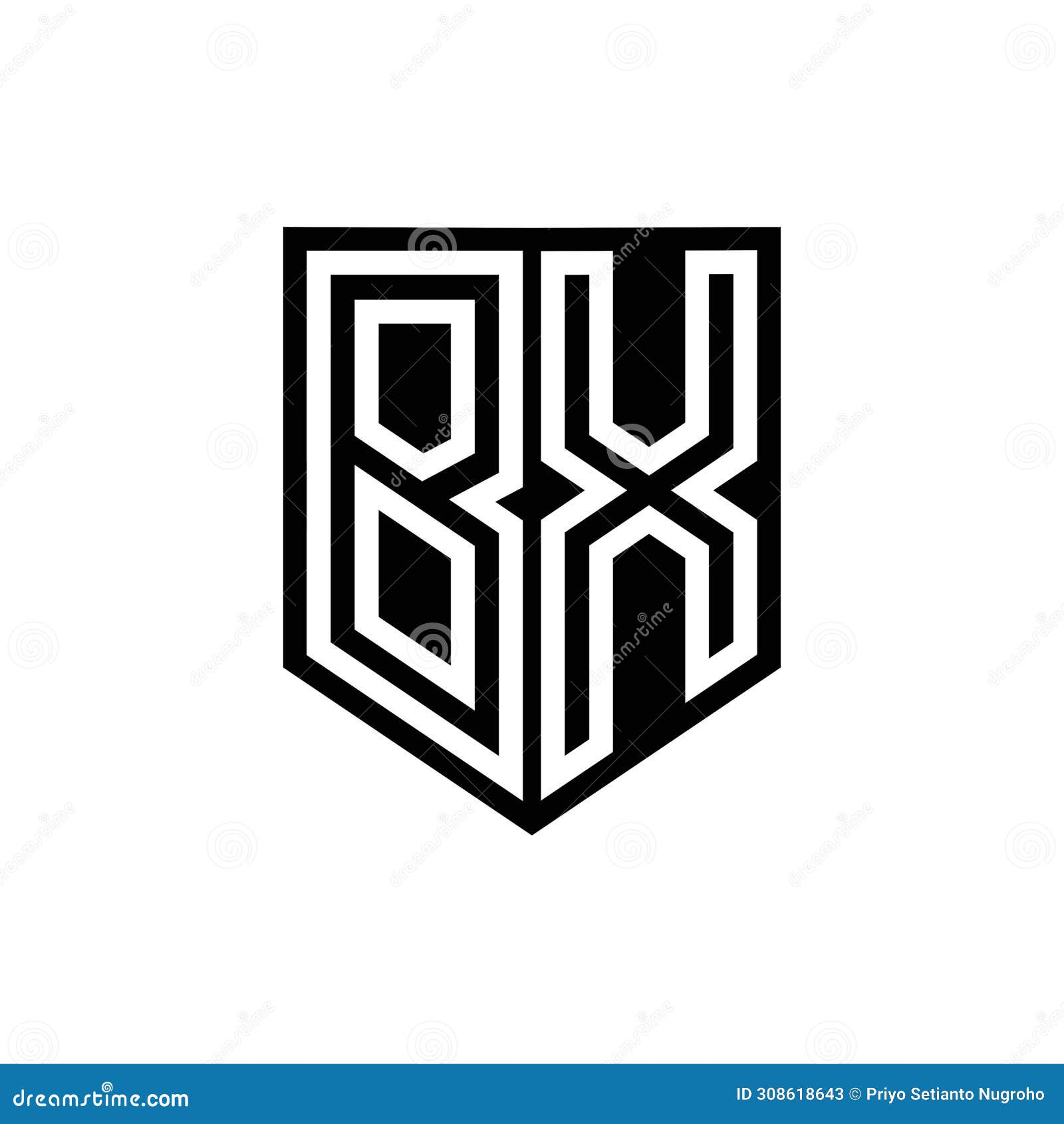 BX Logo Monogram Shield Geometric White Line Inside Black Shield Color ...