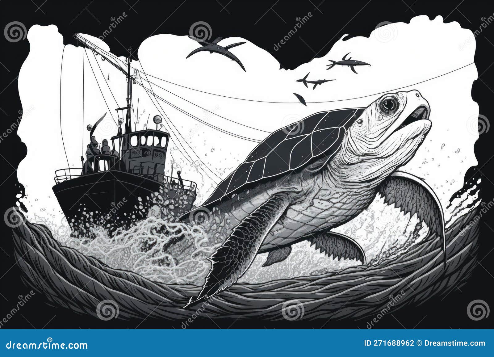 Bycatch Turtle On The Deck Of A Fishing Trawler, Suffocating On Fishing ...