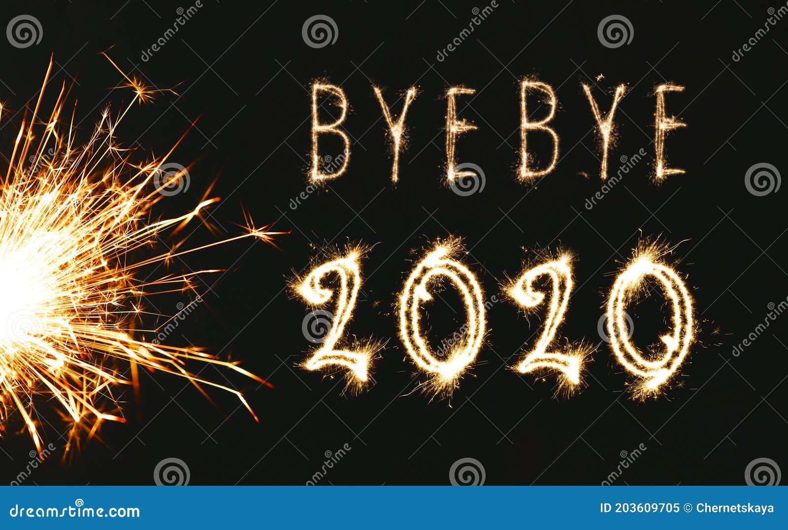 Bye Bye 2020. Bright Text and Sparkler on Black Background Stock Image ...