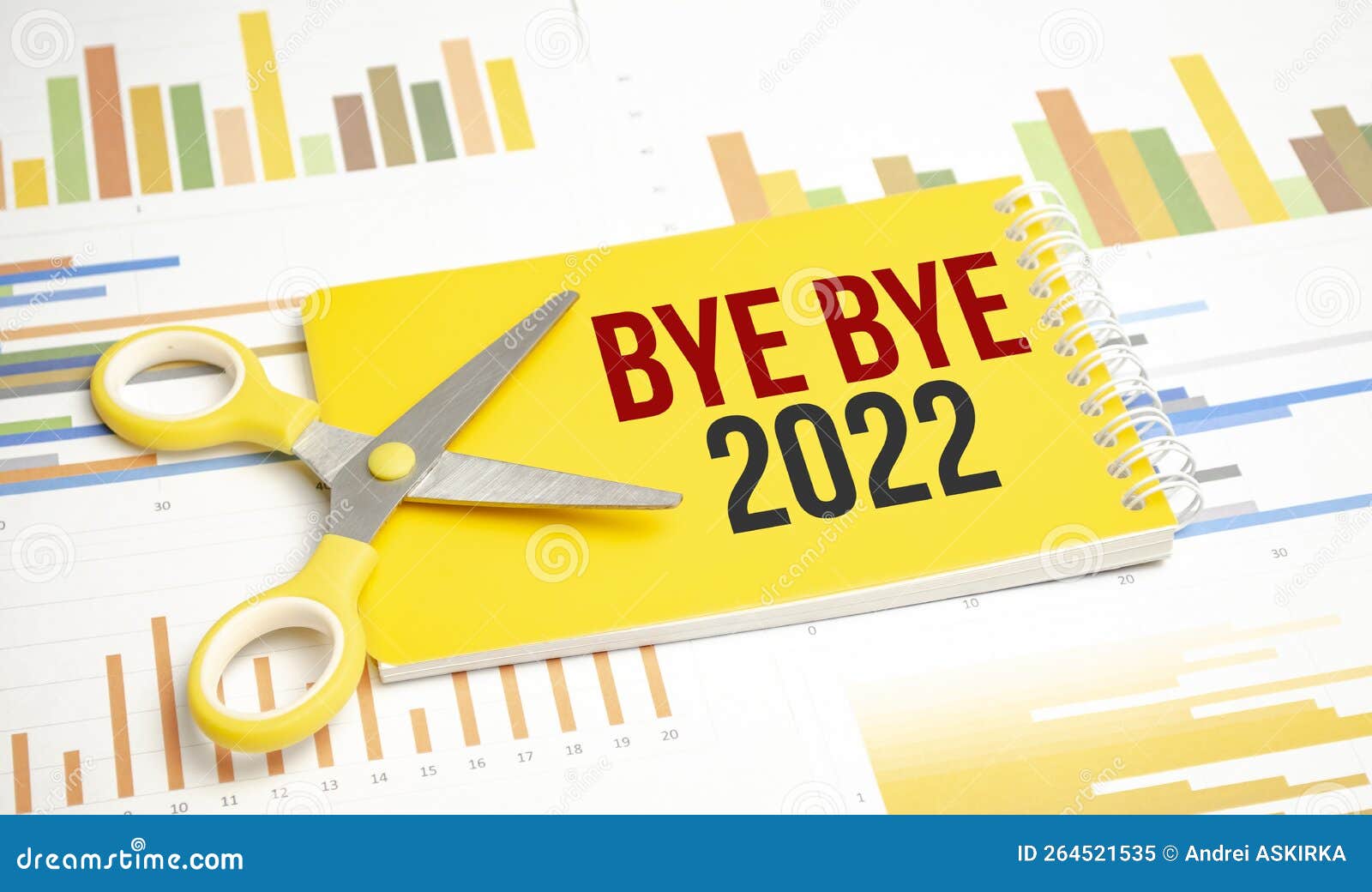 BYE BYE 2022 . Text on Yellow Notebook and Charts Stock Image - Image ...