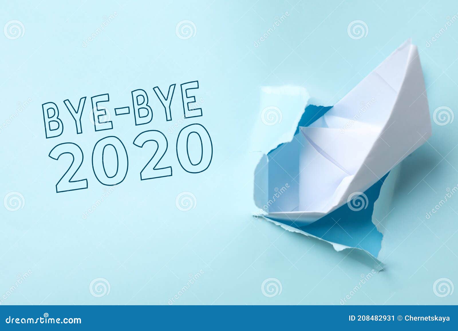 Bye-bye 2020. Torn Paper with Toy Ship Imitating Sinking and Ending of ...