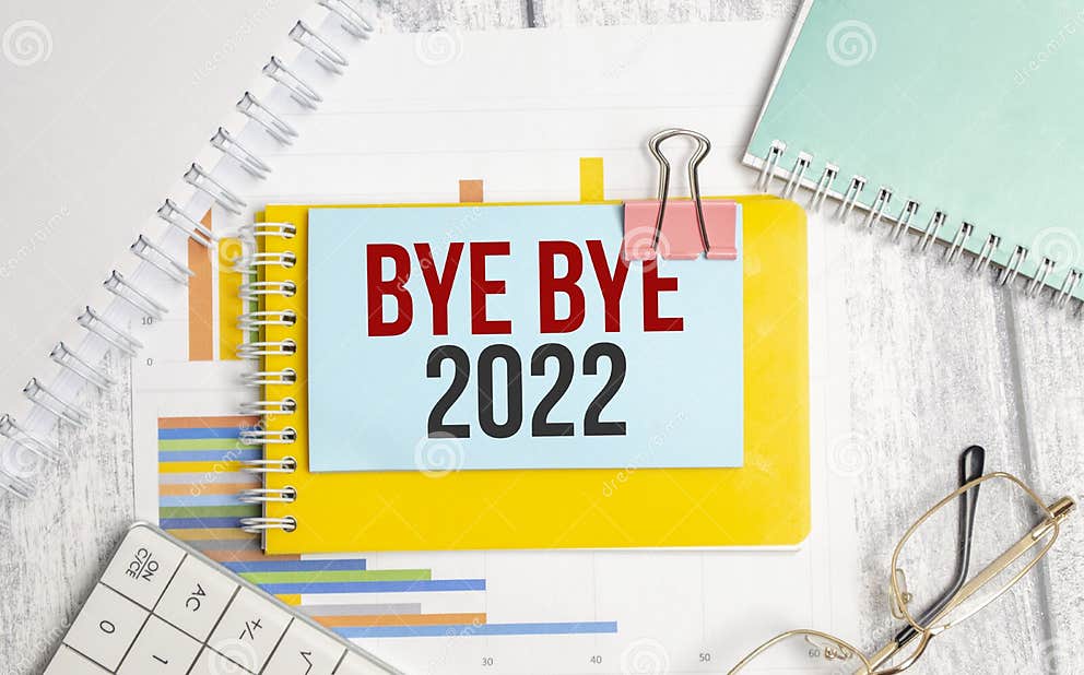 BYE BYE 2022 Words on Blue Sticker with Glasses Stock Image - Image of ...