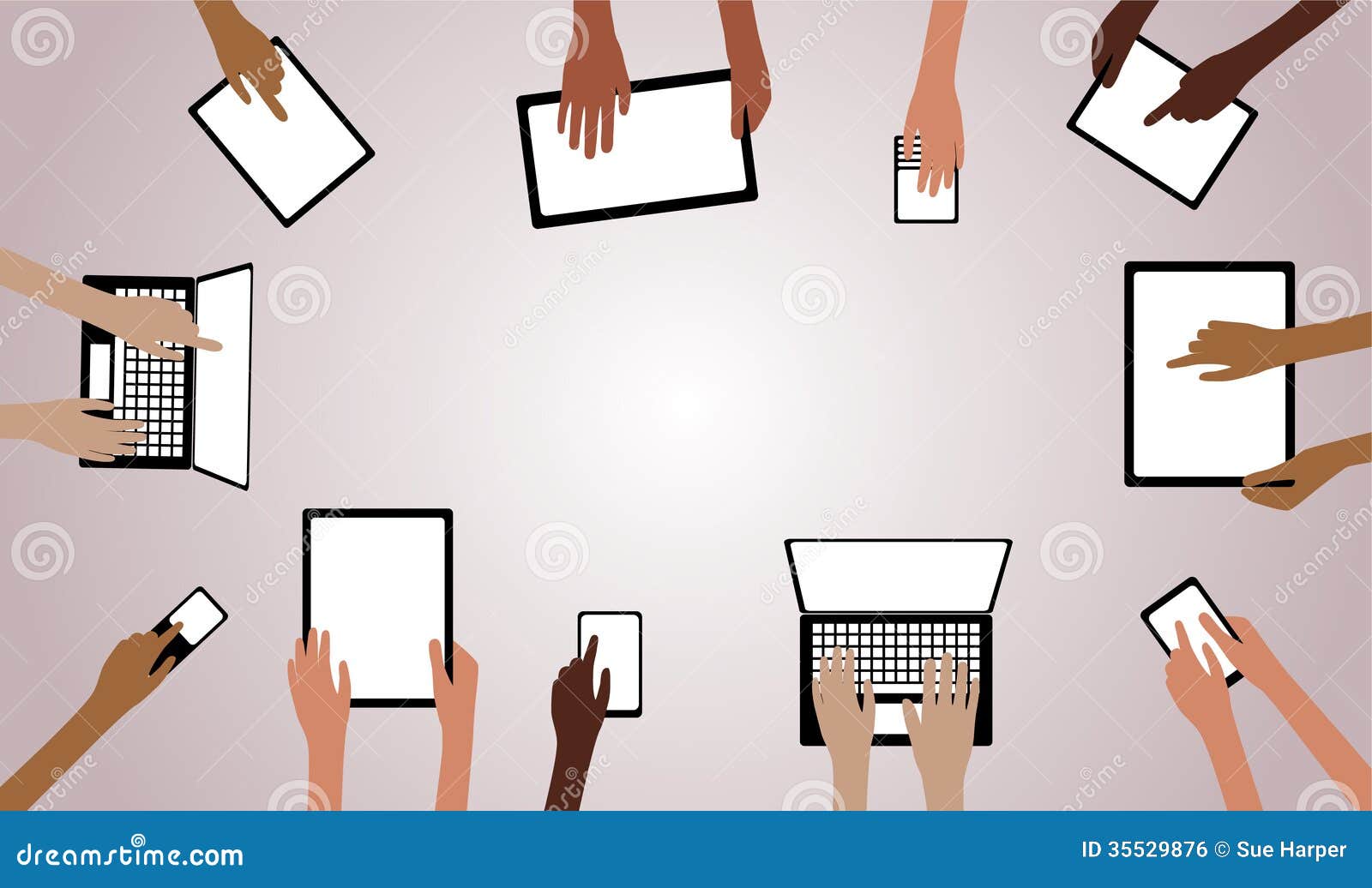 BYOD Bring Your Own Device Hands with Computers Ta Stock Vector ...