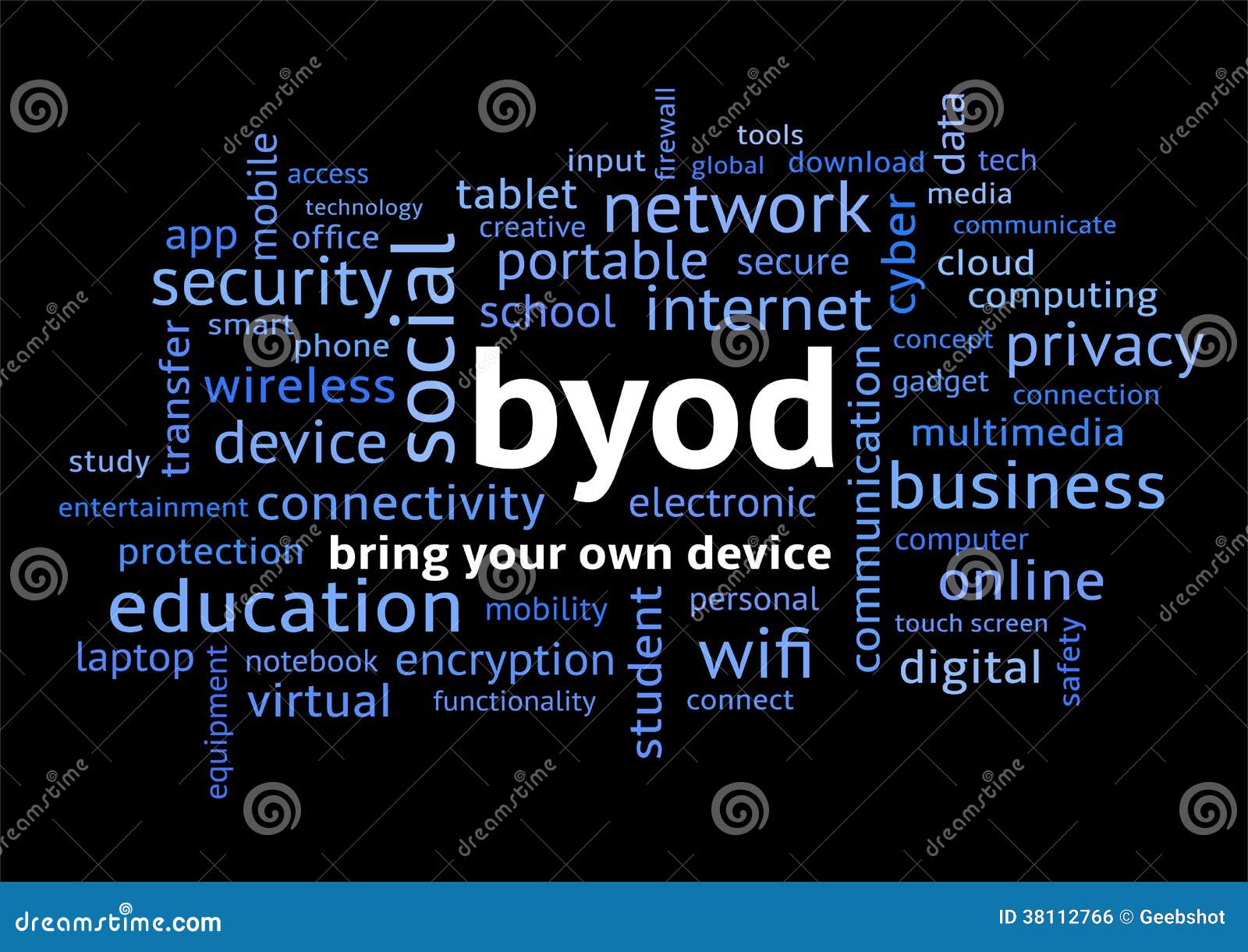 BYOD Bring Your Own Device Word Cloud on Black Stock Illustration ...