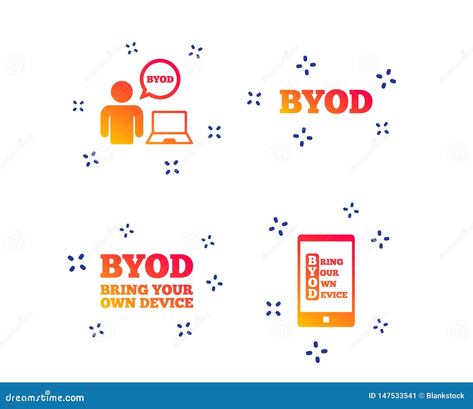 BYOD Signs. Human with Notebook and Smartphone. Vector Stock Vector ...