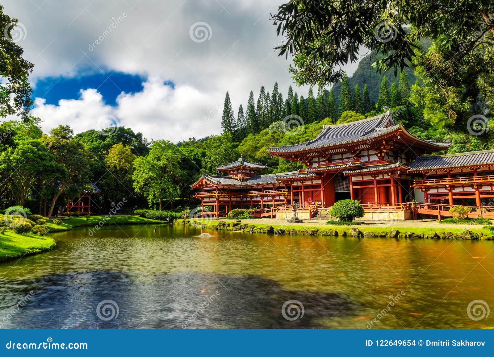 Byodo-in Japanese Temple with a Pond in Front, Oahu Island Stock Photo ... Byodo-in Japanese Temple with a Pond in Front, Oahu Island Stock Photo ...