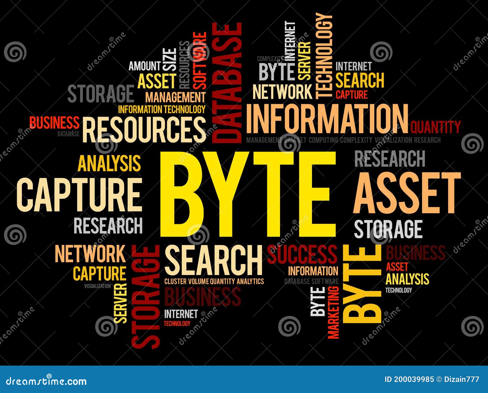Byte word cloud collage stock illustration. Illustration of asset ...