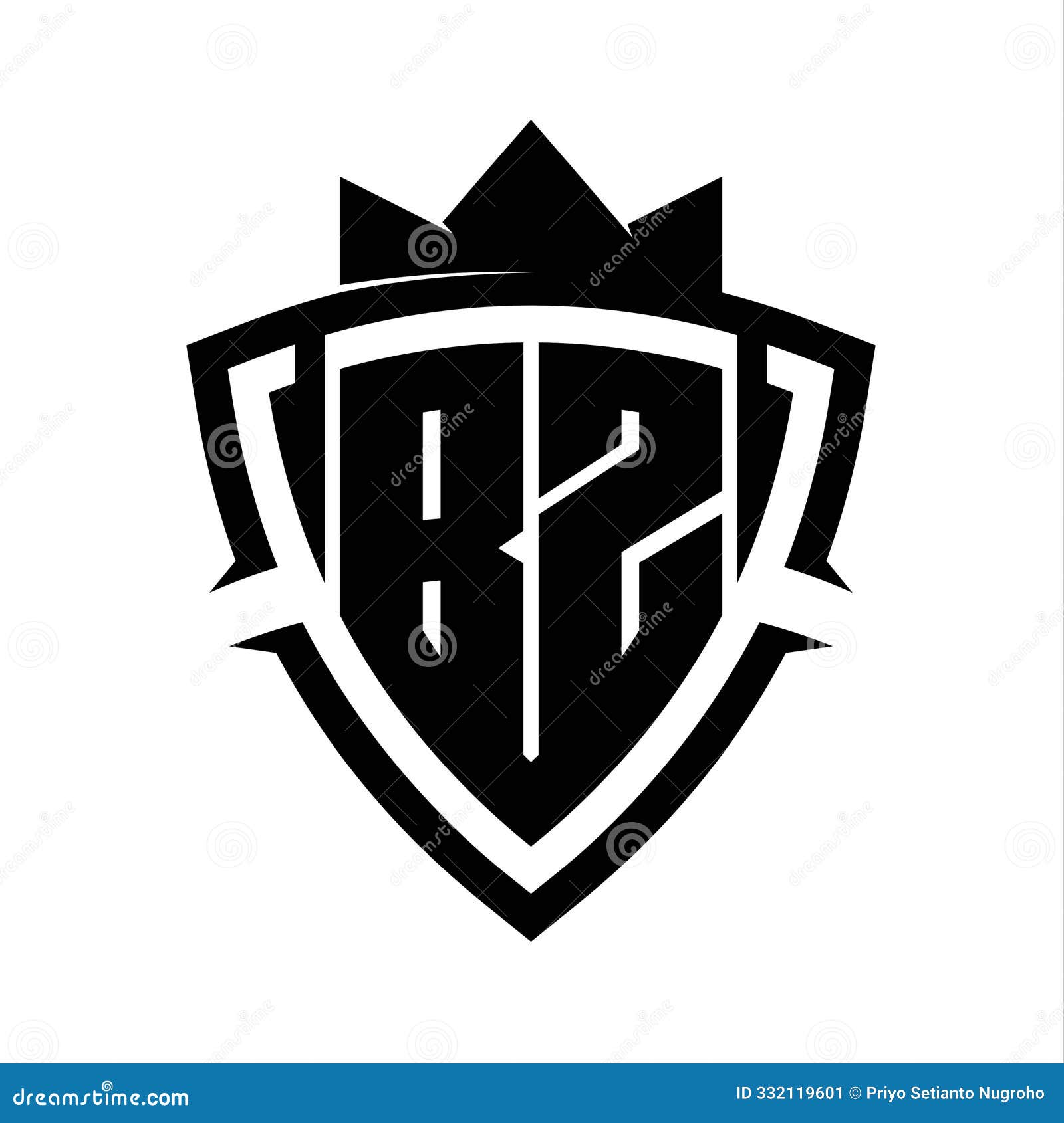 BZ Letter Bold Monogram Triangle Curve Shield Shape with Crown Black ...