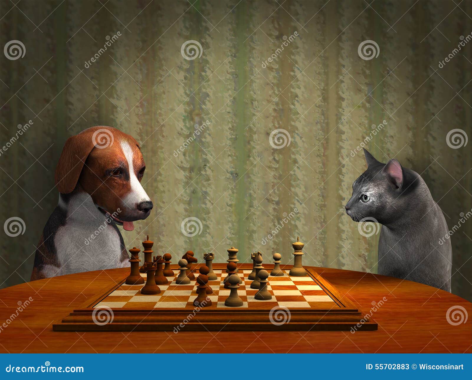 Cão Cat Play Chess Game Illustration Ilustração Stock - Ilustração de ...