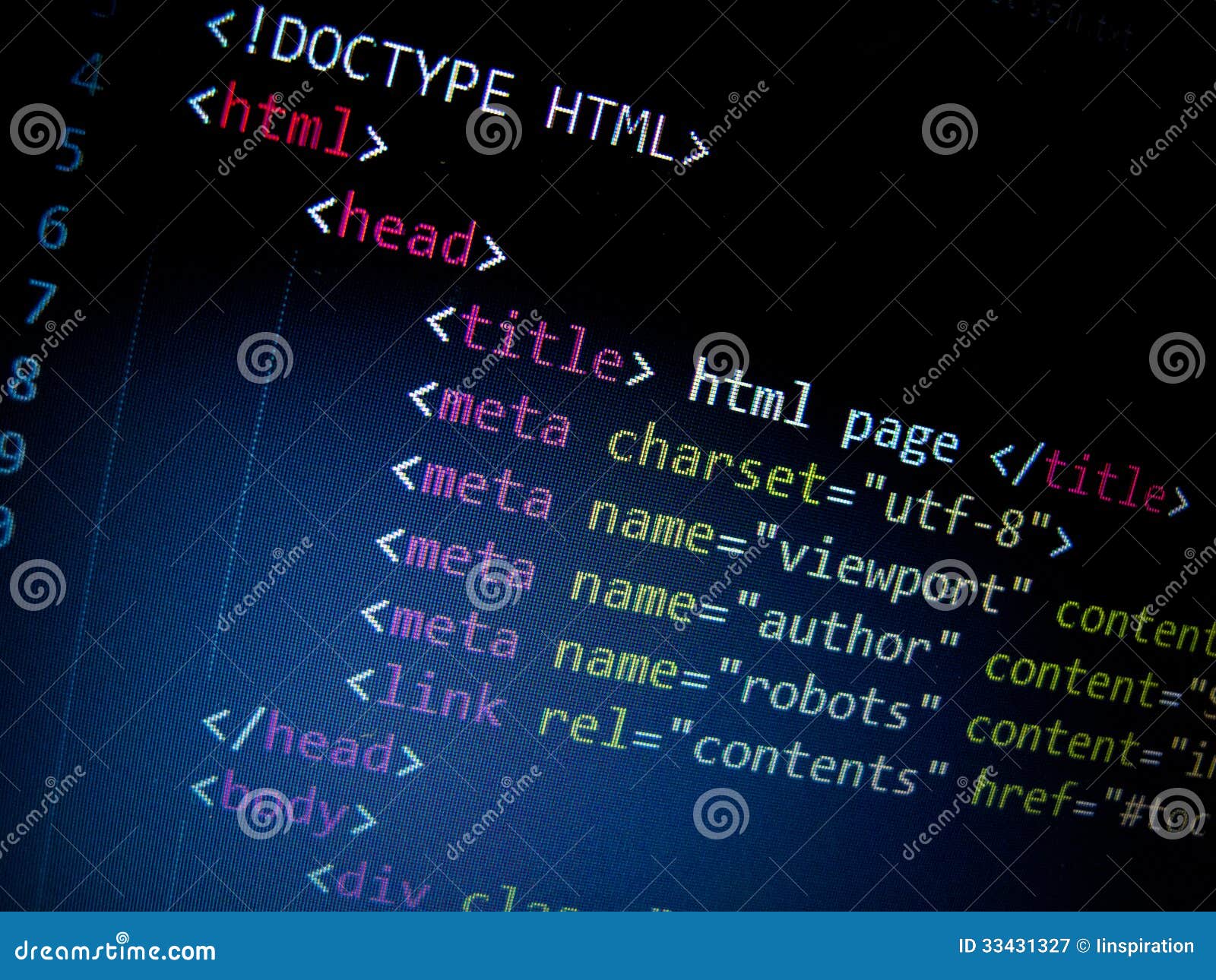Código del HTML imagen de archivo. Imagen de utilizador - 33431327