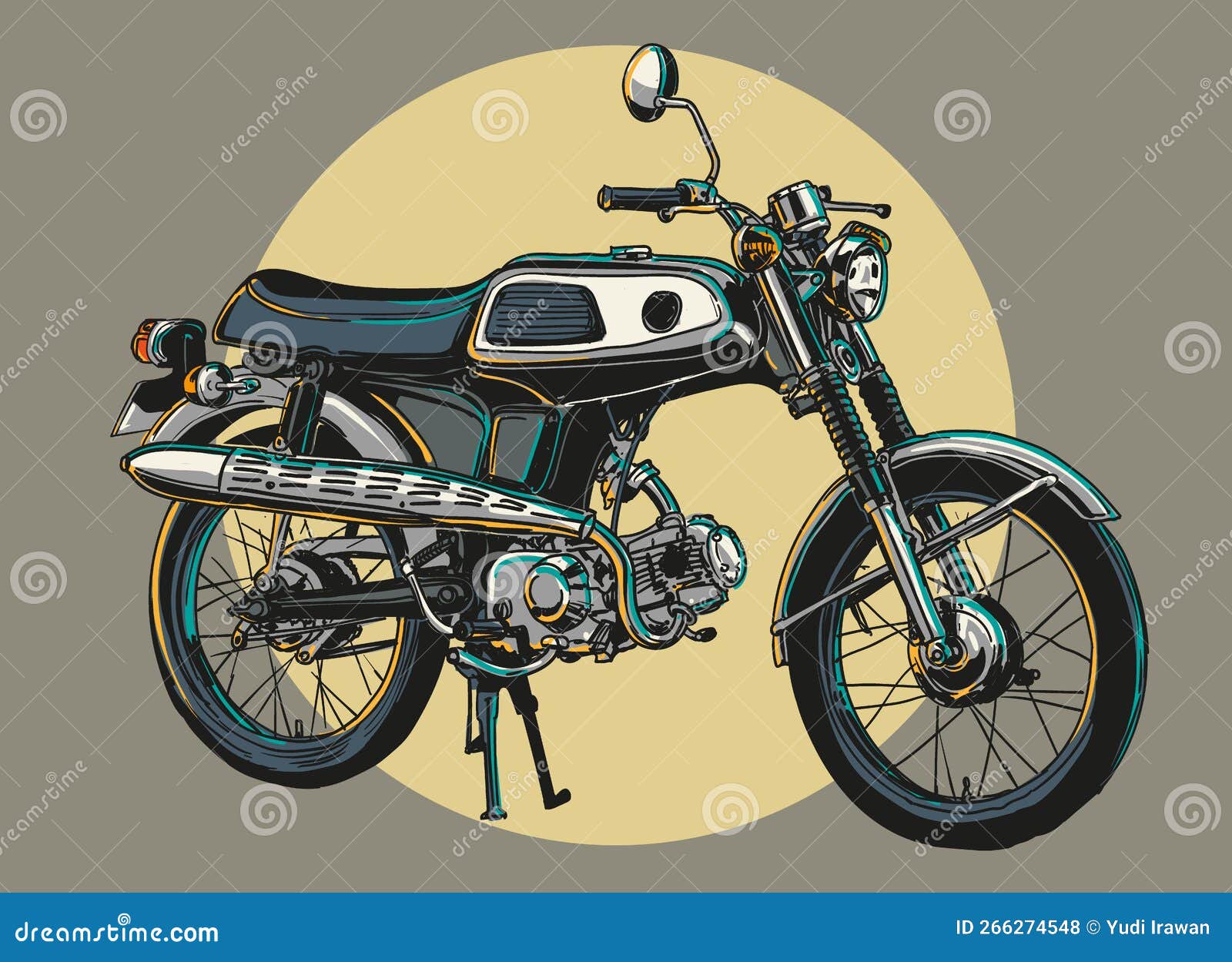Hand Drawn Motorcycle Classic Colour Stock Vector - Illustration of ...