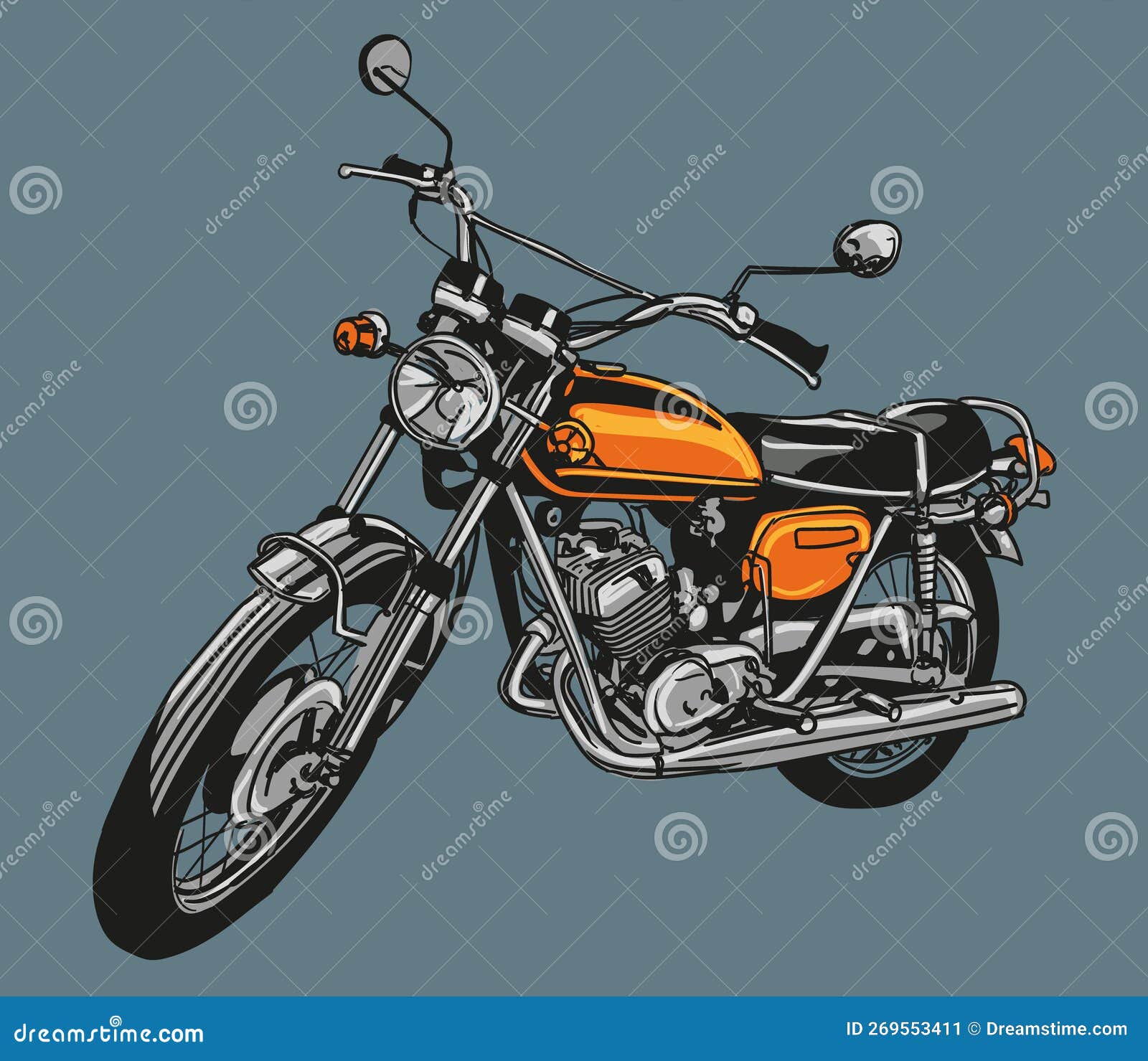 Hand Drawn Vintage Motorcycle Classic Colour Stock Vector ...