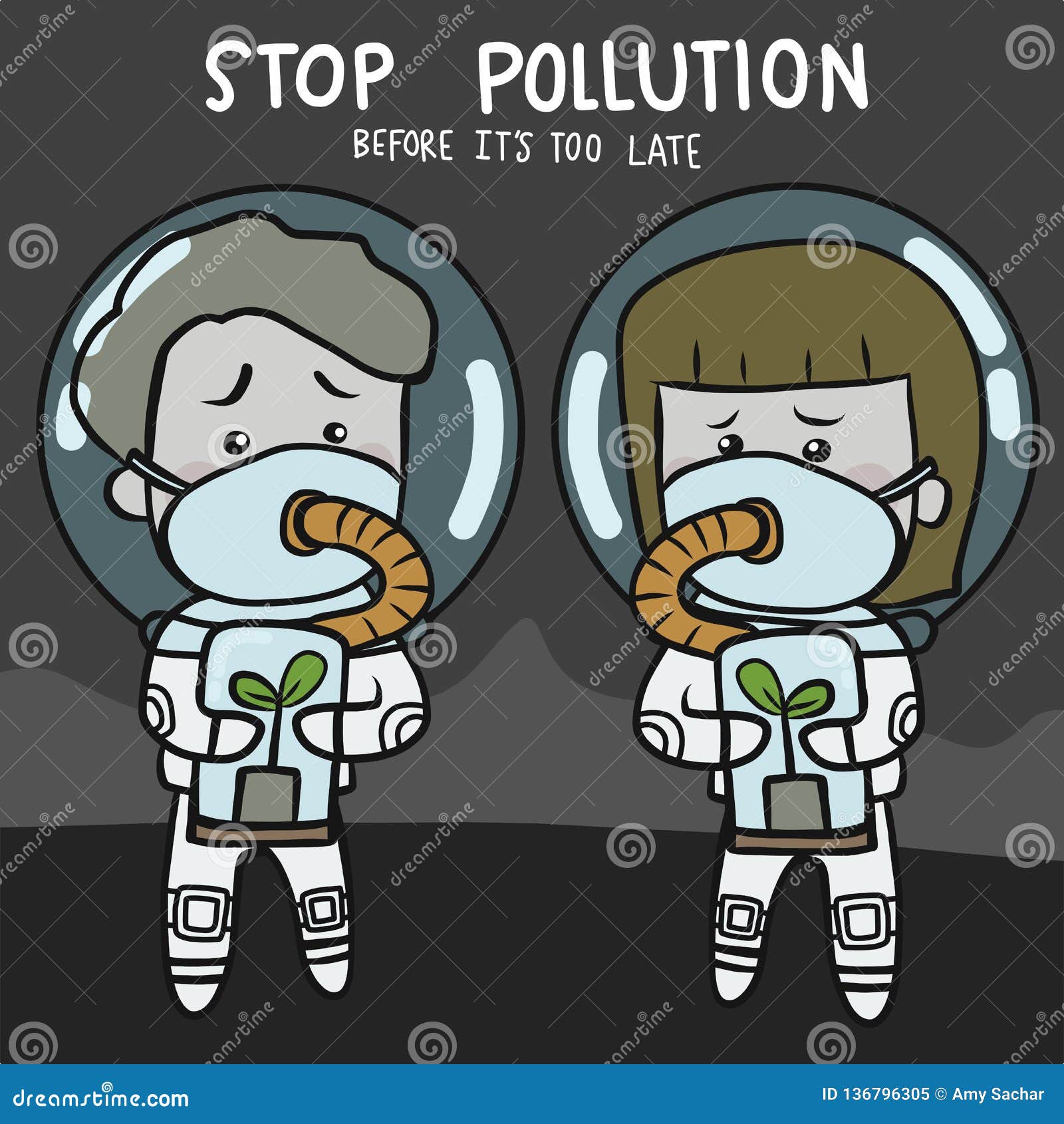 Stop Pollution before it`s Too Late Future People Cartoon Character ...