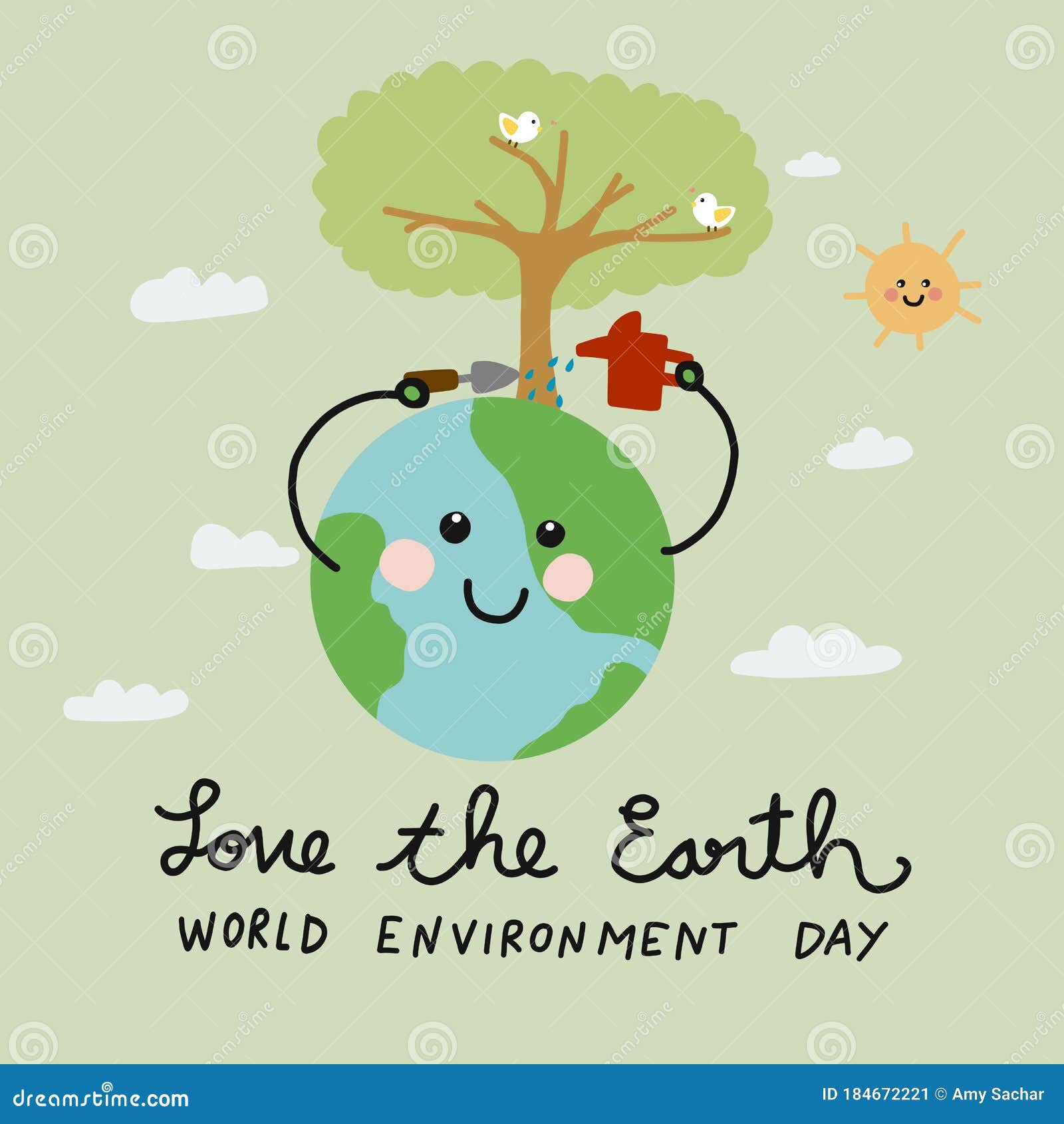 Love the Earth, World Environment Day World Cute Smile Earth Watering ...