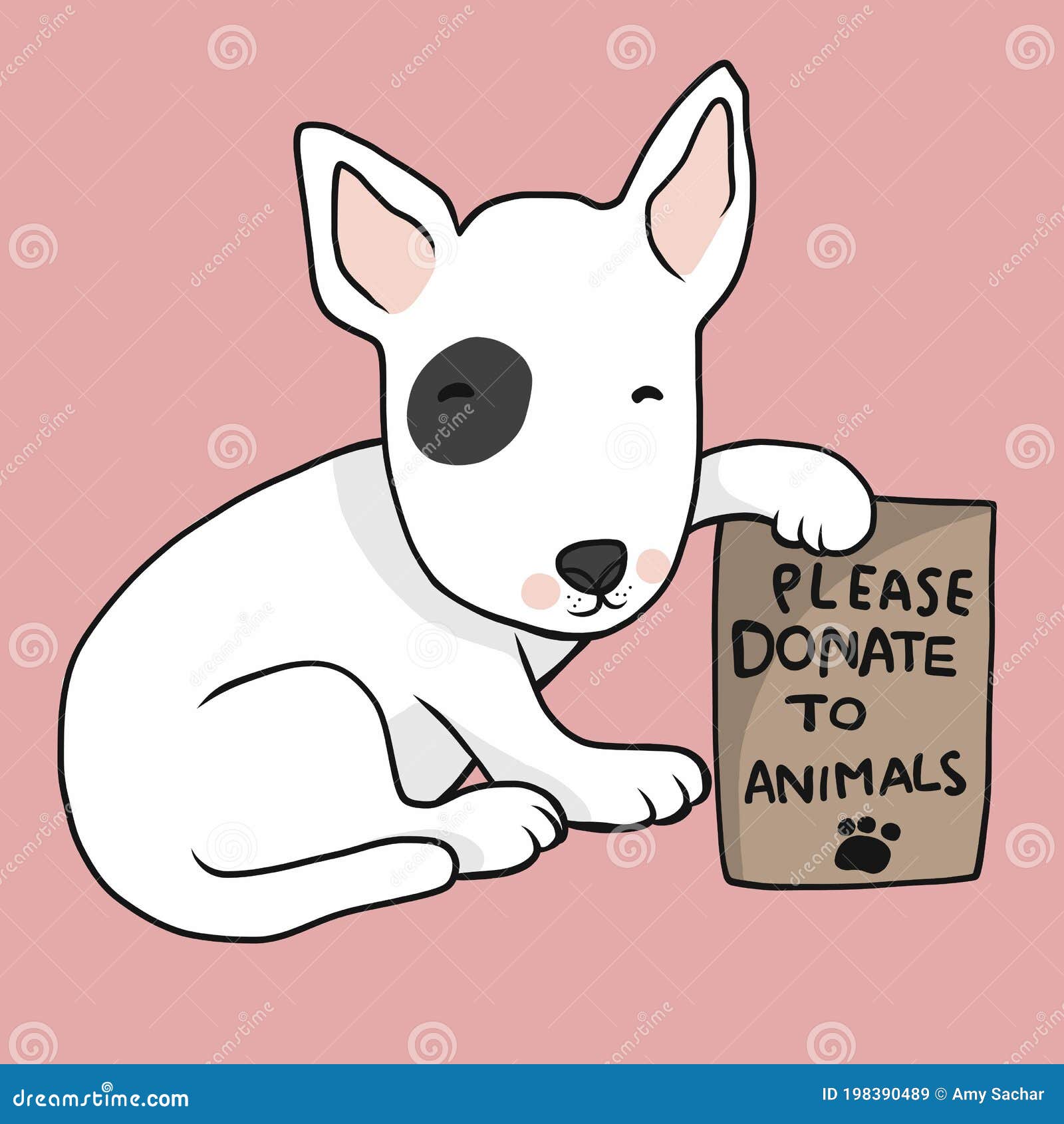 Dog with Poster Please Donate To Animals Cartoon Illustration Stock ...