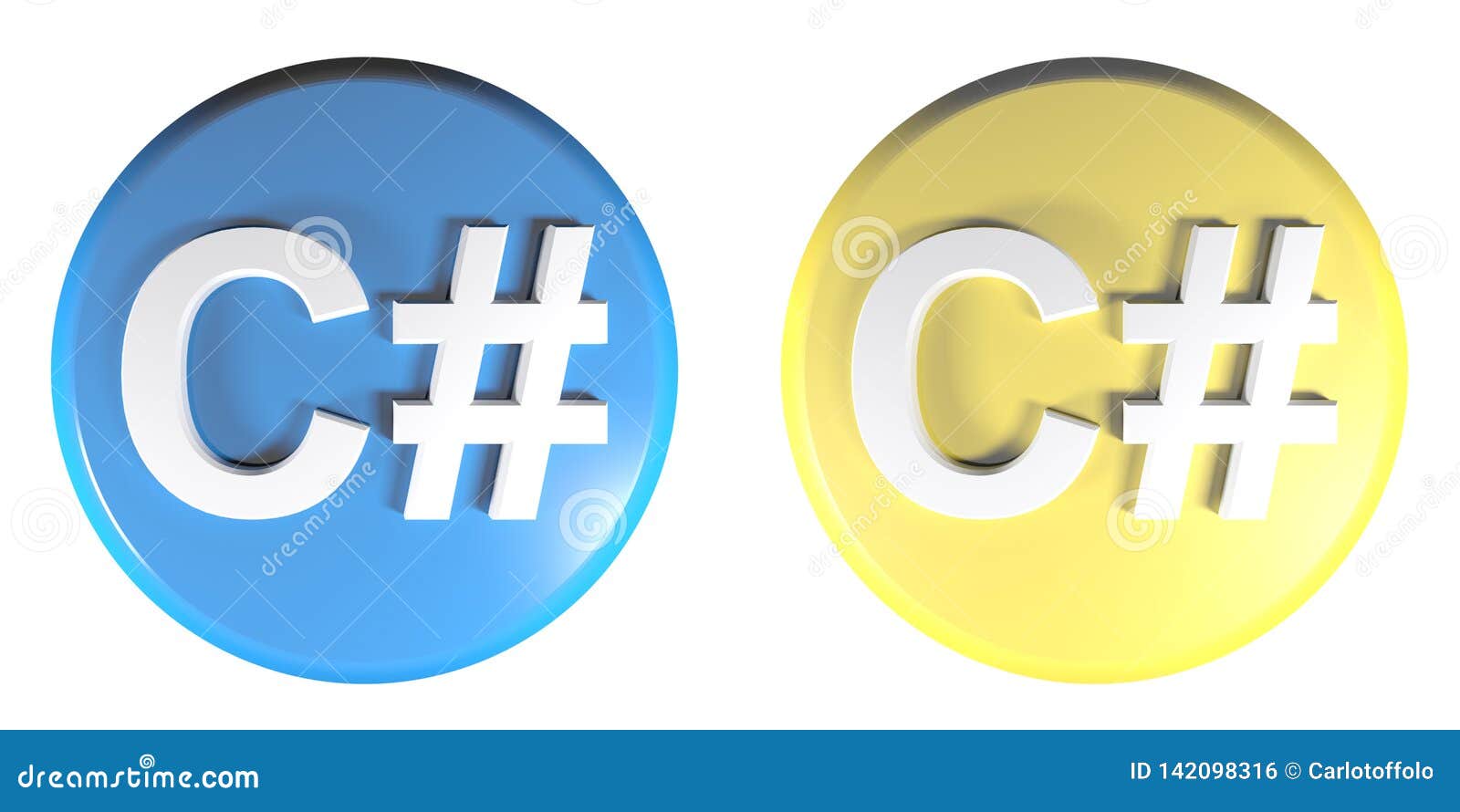 C# Blue and Yellow Circle Push Buttons - 3D Rendering Illustration ...