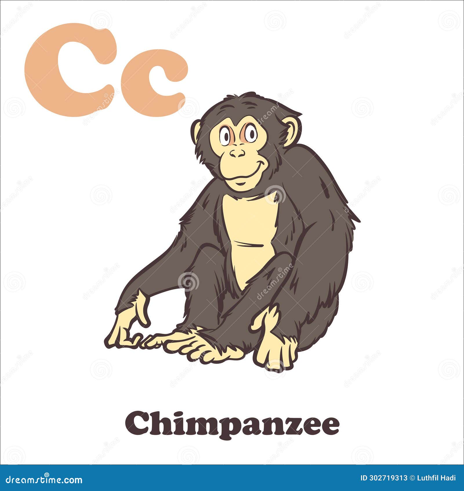 C for Chimpanzee stock vector. Illustration of design - 302719313