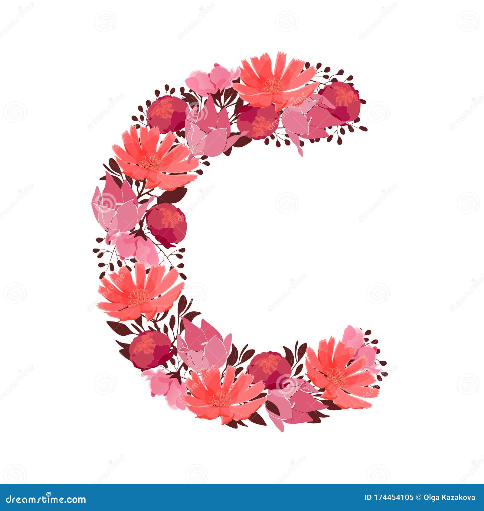 Vector Floral Capital Letter, Character C. Botanical Monogram Stock ...