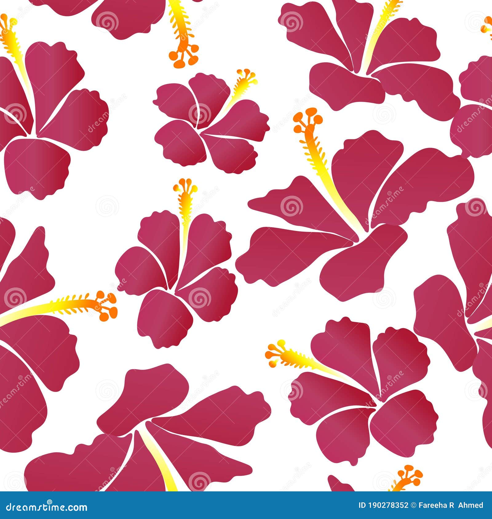 Seamless Vector Floral Design. Illustration Pattern Pink Hibiscus ...