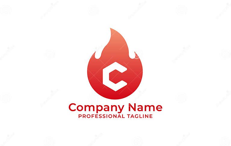 C on Fire Logo Design Template, C Logo in Fire Flame, Vector Stock ...