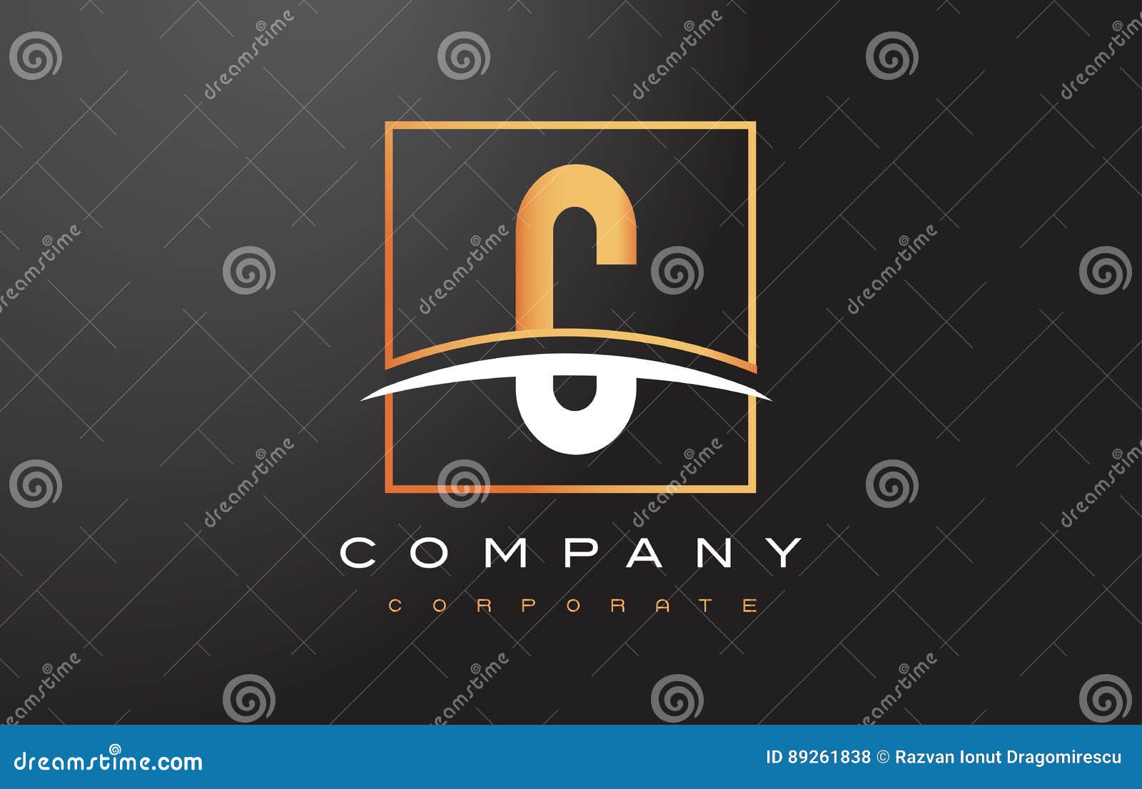 C Golden Letter Logo Design with Gold Square and Swoosh. Stock Vector ...