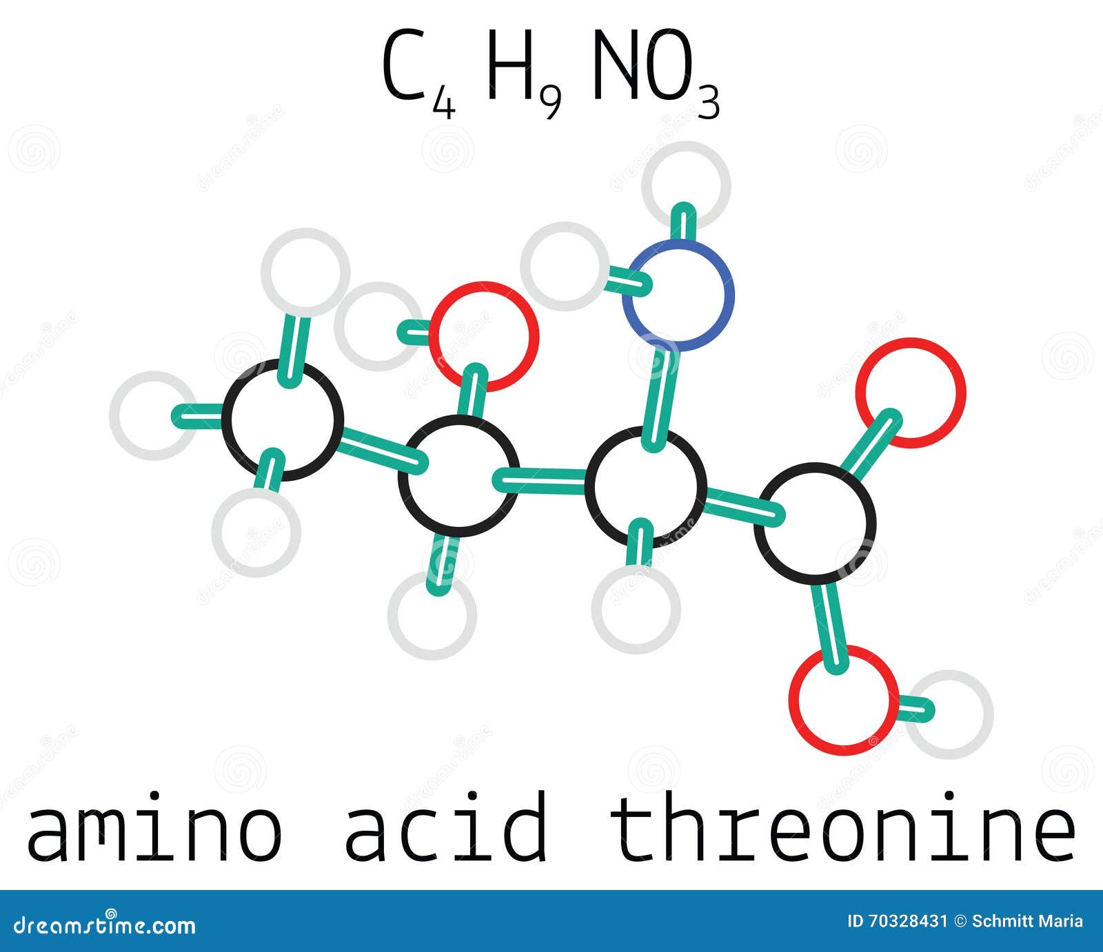 Threonine, L-Threonine, Thr, C4H9NO3 Essential Amino Acid Molecule ...