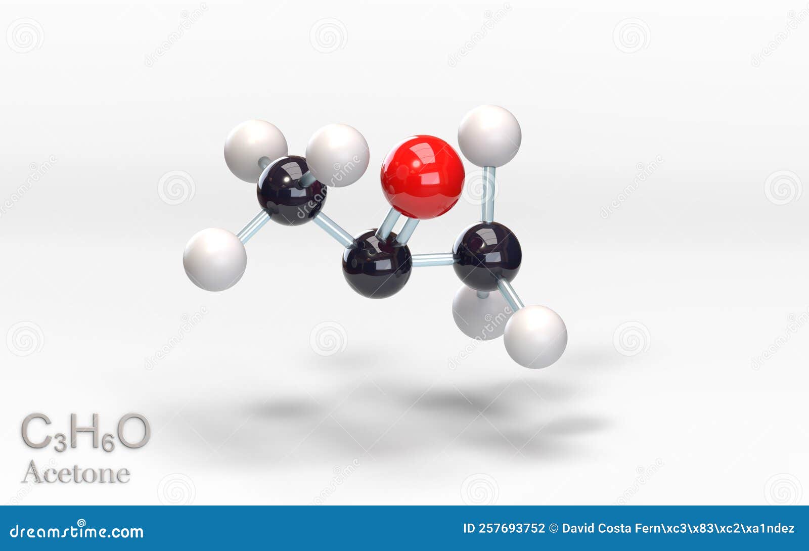 C3H6O Acetone. Molecule with Carbon, Hydrogen and Oxygen Atoms. 3d ...