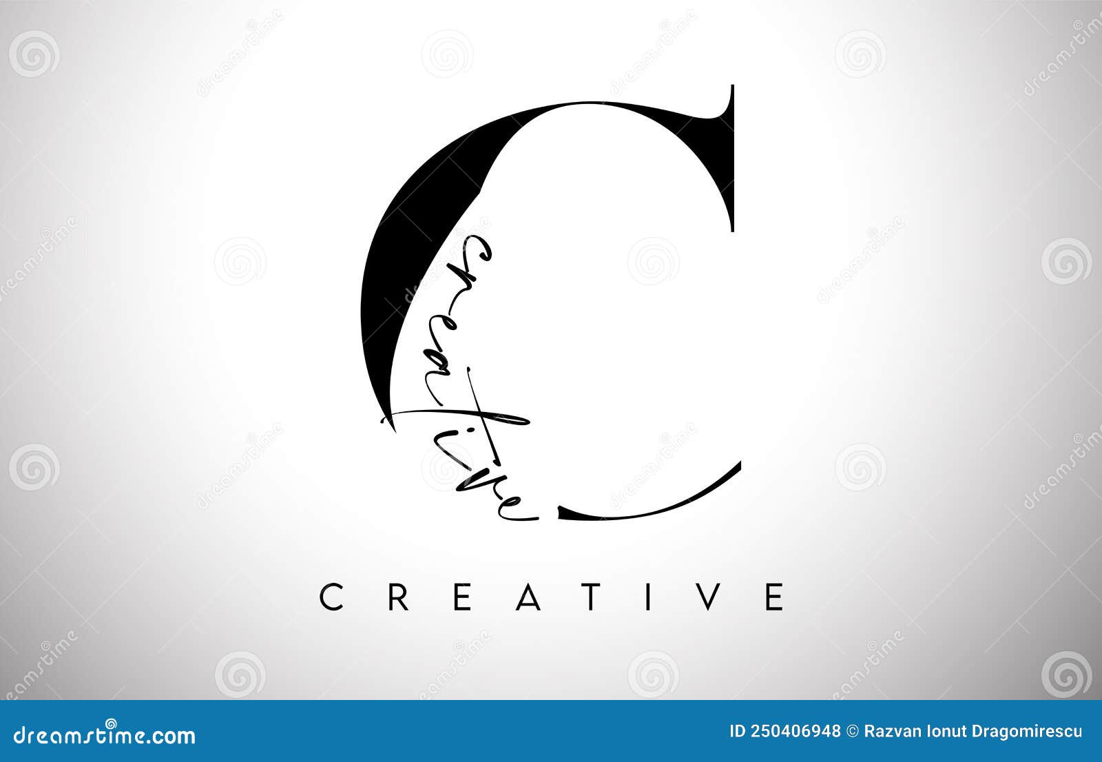 C Letter Design with Creative Cut and Serif Font in Black and White ...