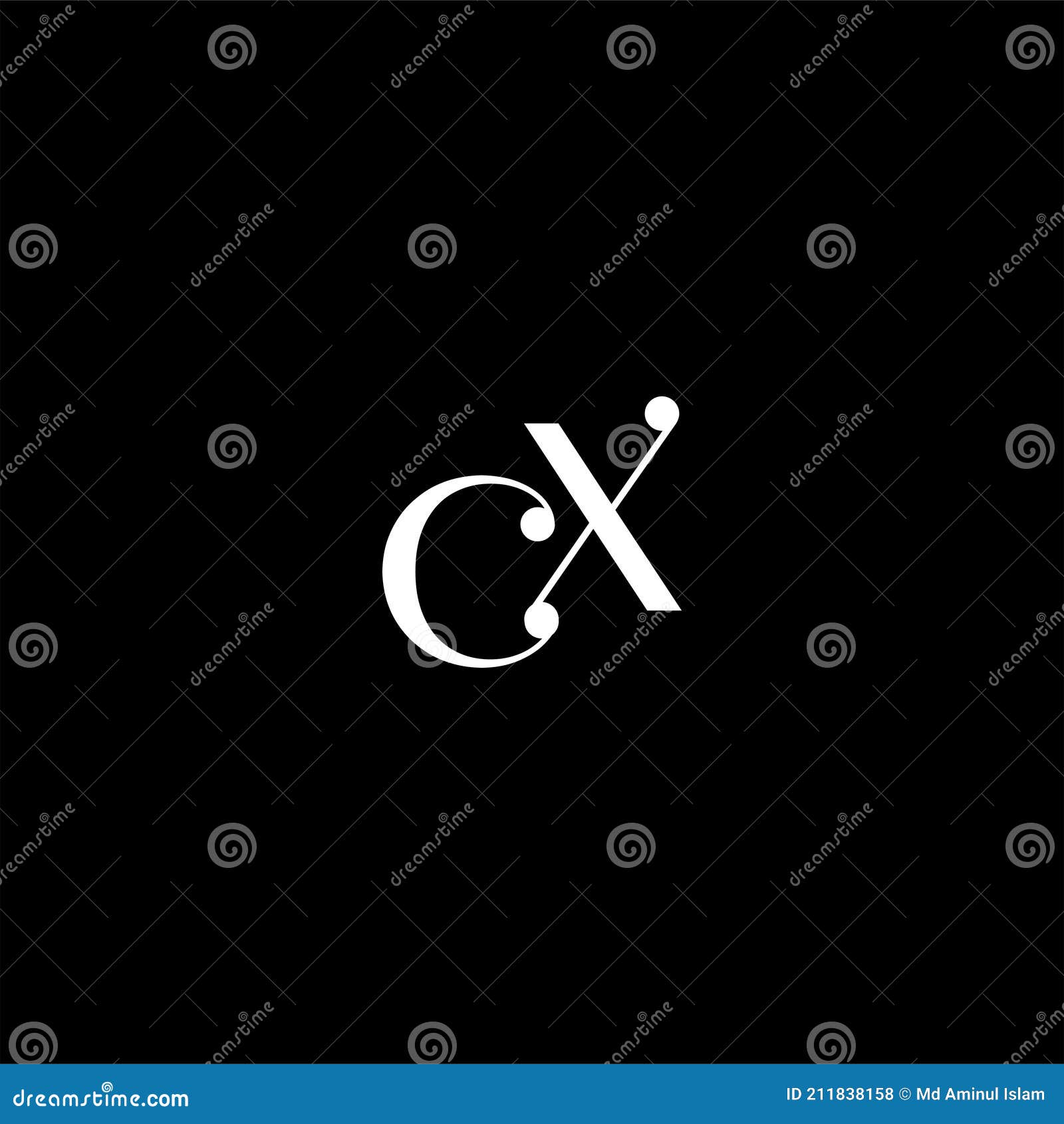 C X Letter Logo Abstract Design on Black Color Background Stock ...